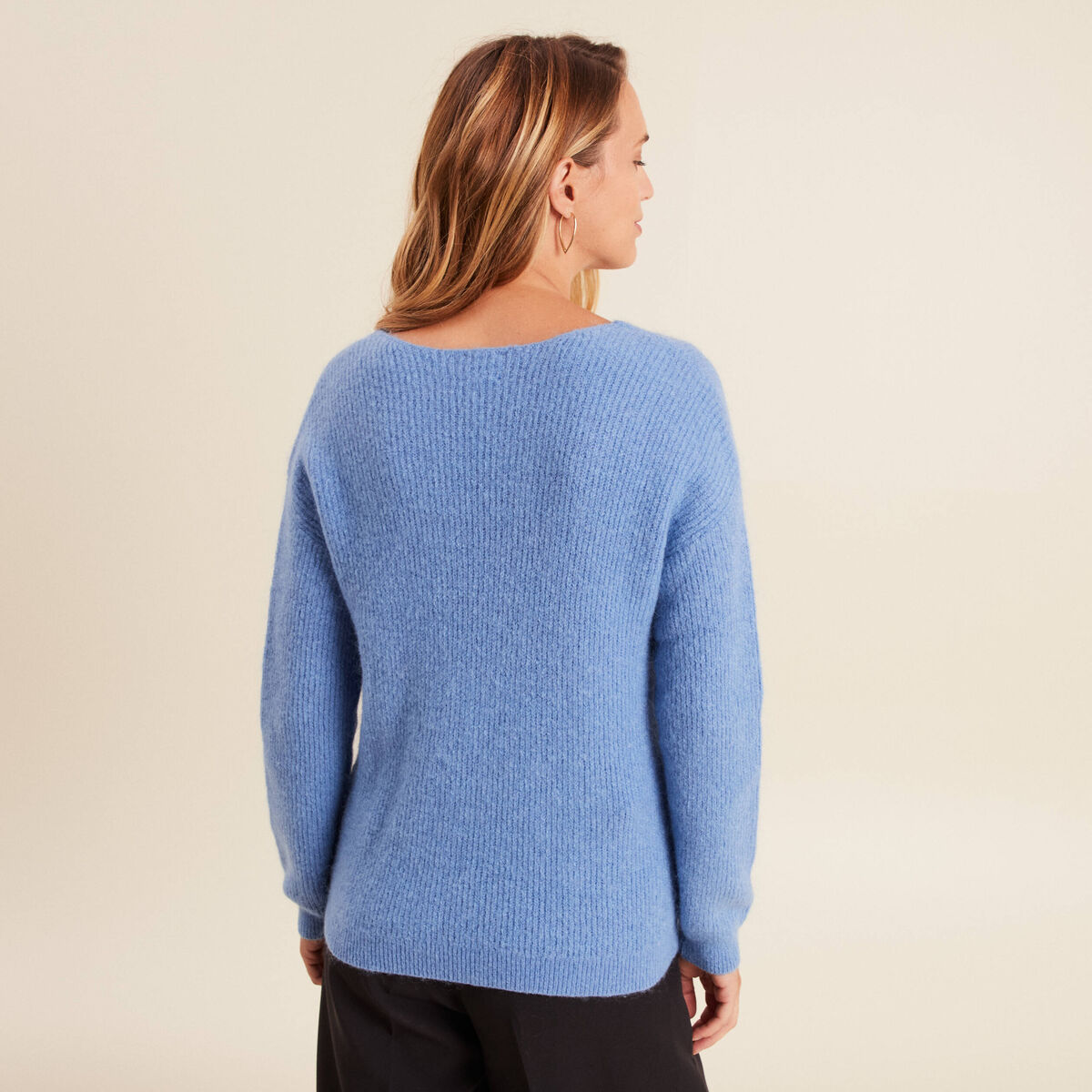 Pull col v bleu ciel femme | Bréal