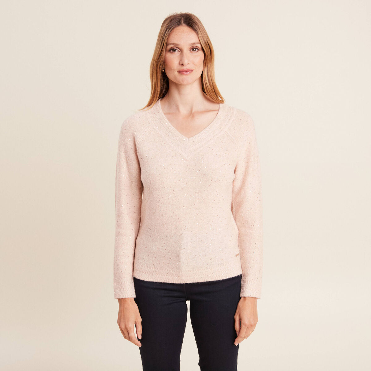 Pull manches longues rose poudrée femme | Bréal