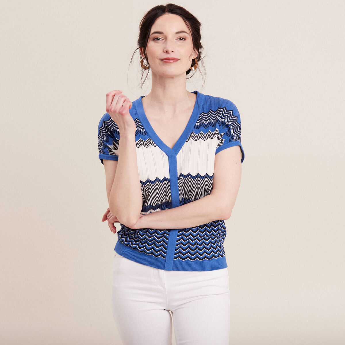 Pull à manches courtes bleu femme | Bréal