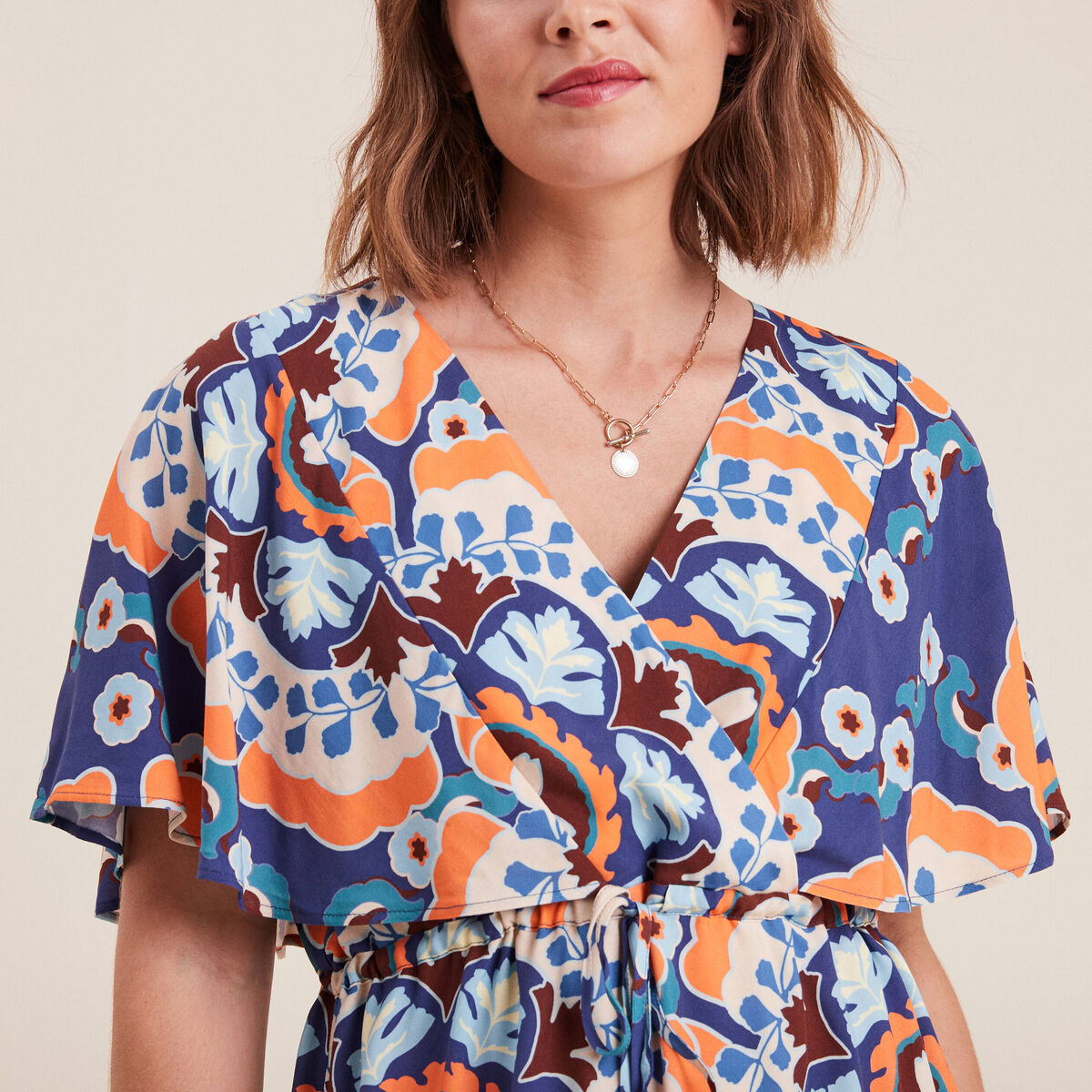 Robe droite col cache-coeur bleu femme | Bréal
