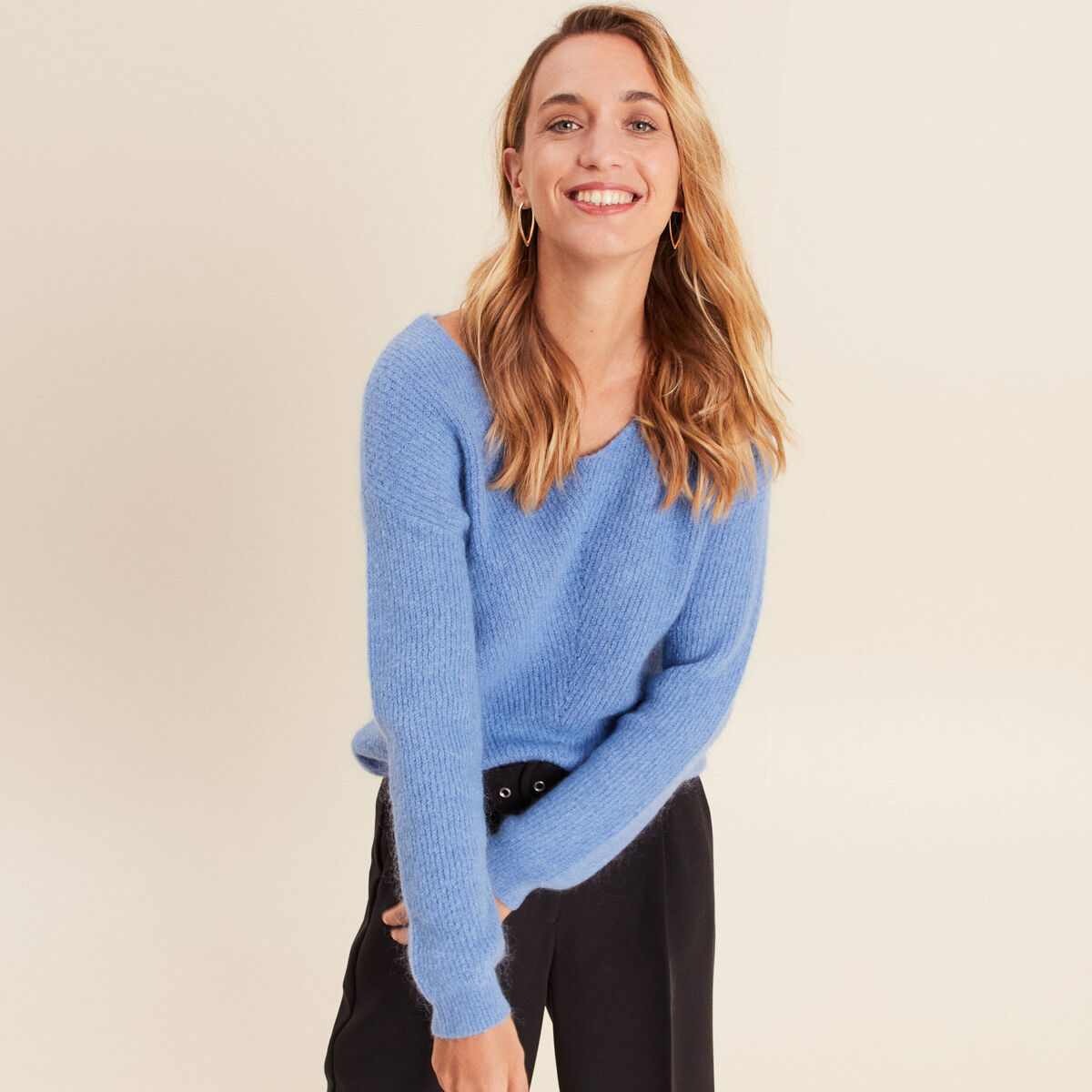 Pull col v bleu ciel femme | Bréal