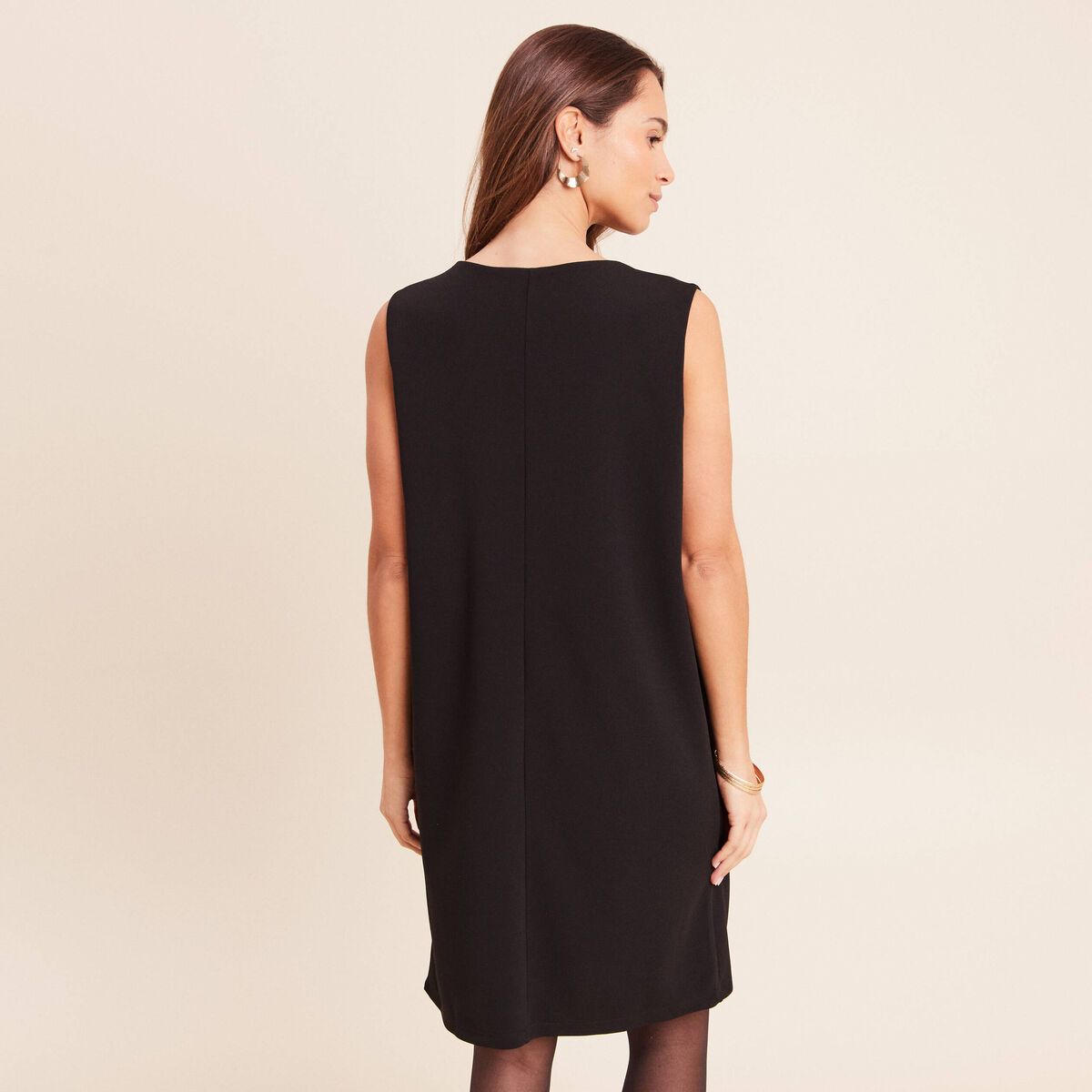 Robe droite courte sans manches col rond noir femme | Bréal