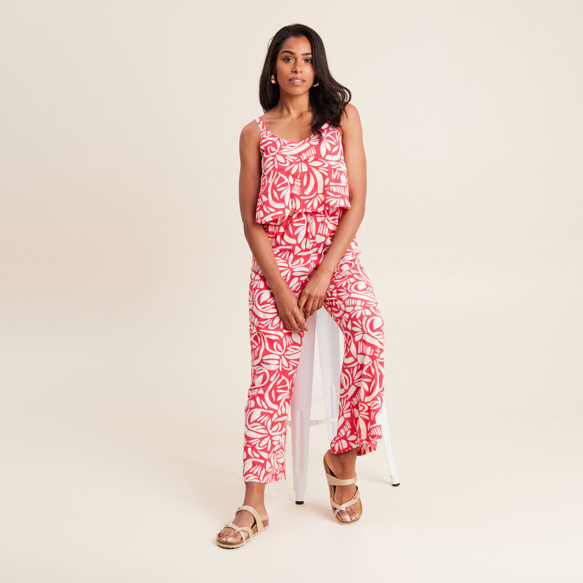 Combinaison pantalon ample rouge femme | Bréal