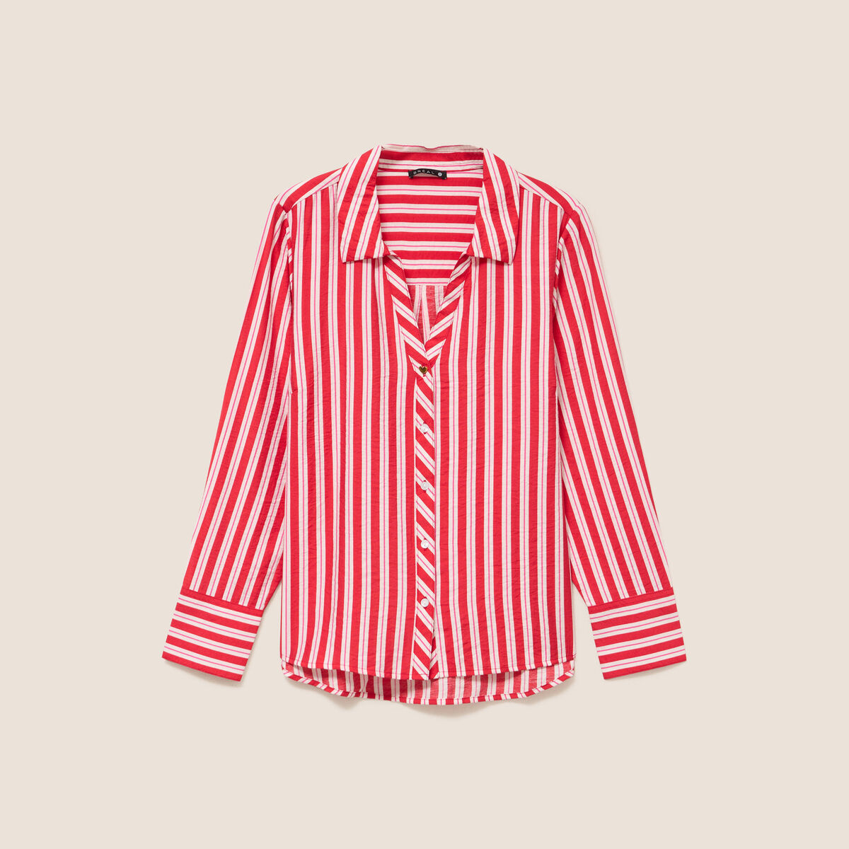 Chemise droite longue fluide col chemise rouge femme | Bréal