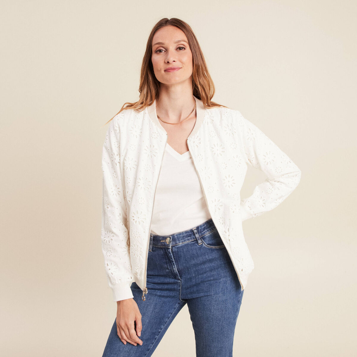 Gilet réversible brodée ecru femme | Bréal