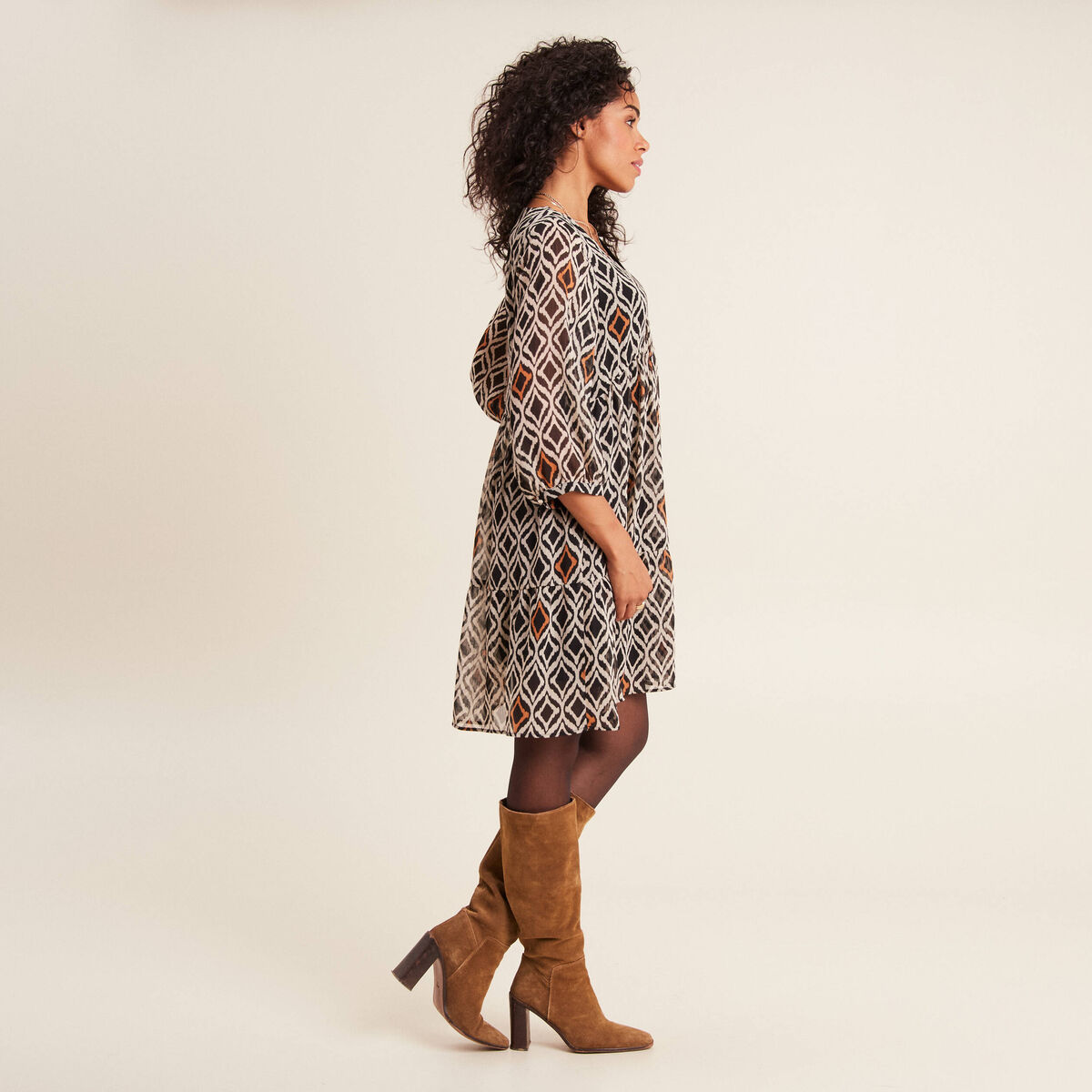 Robe évasée manches 3/4 blanc femme | Bréal