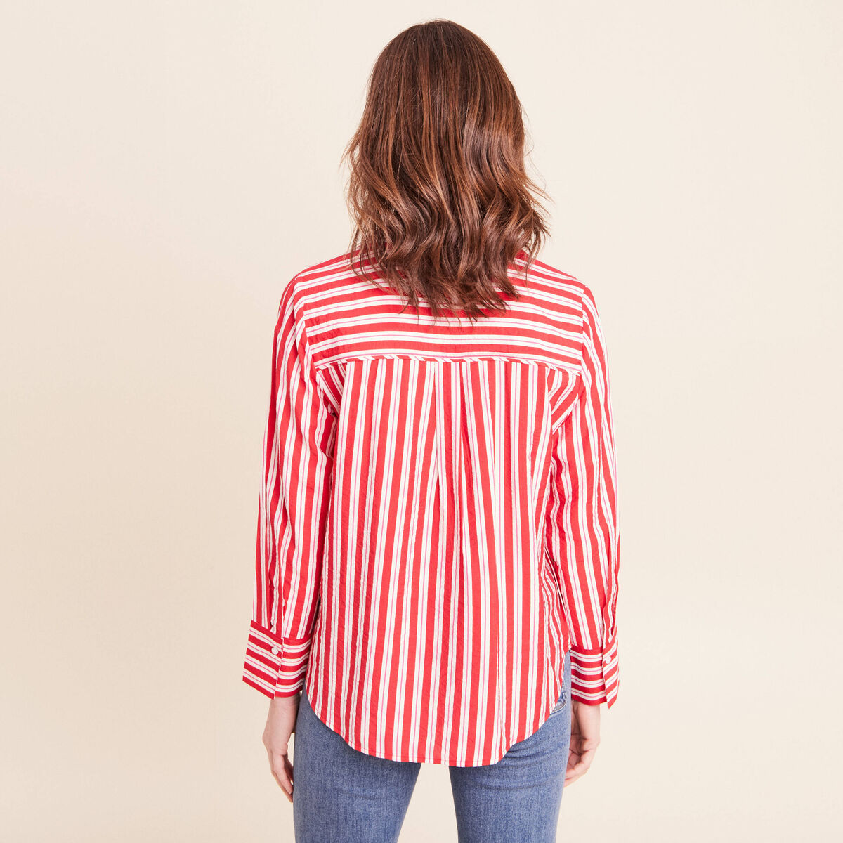 Chemise droite longue fluide col chemise rouge femme | Bréal