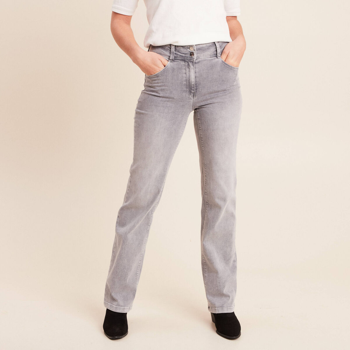 Jean taille haute denim gris clair femme | Bréal