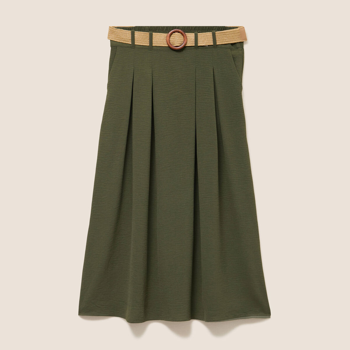 Jupe longue évasée ceinturée vert kaki femme | Bréal