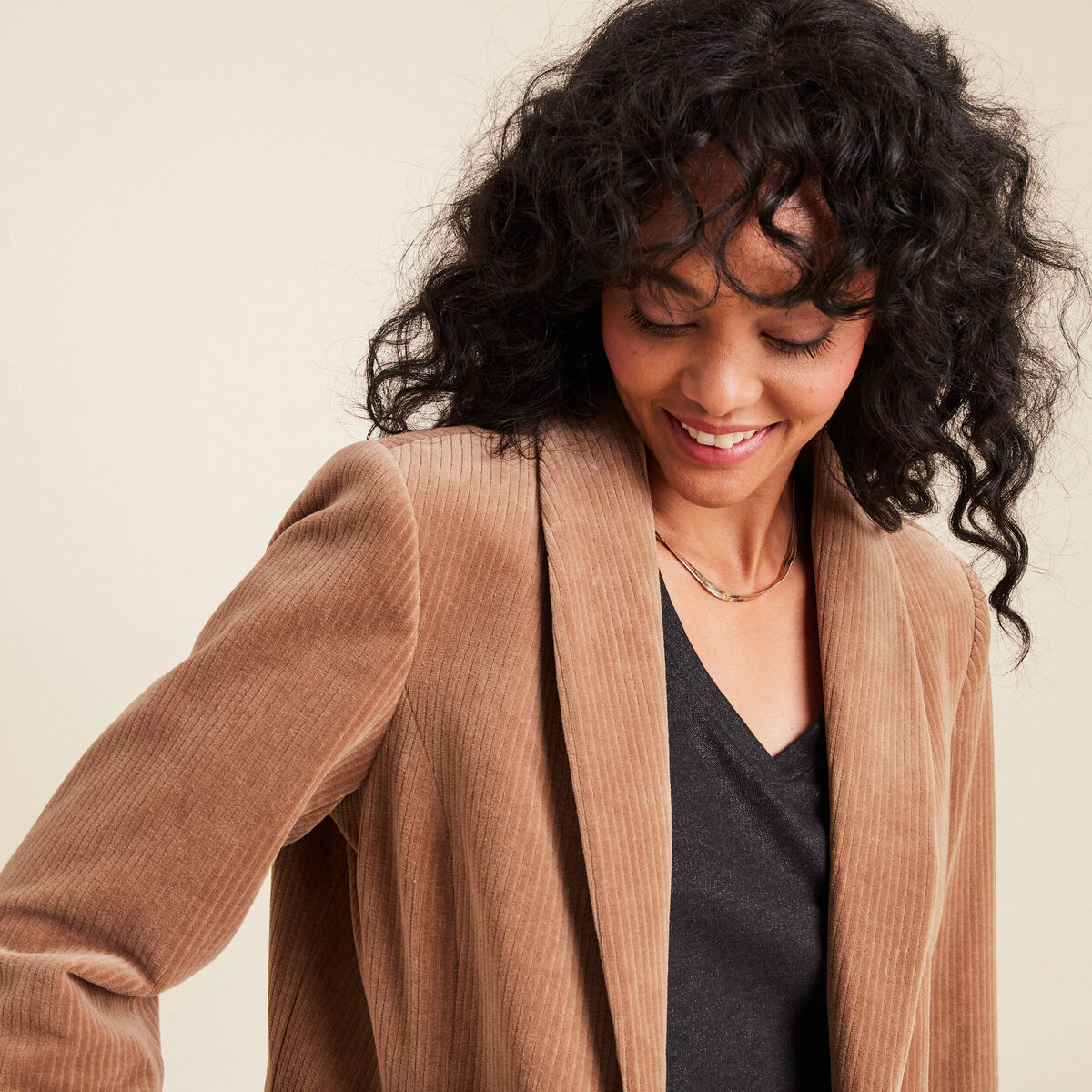 Veste tailleur velours marron femme | Bréal