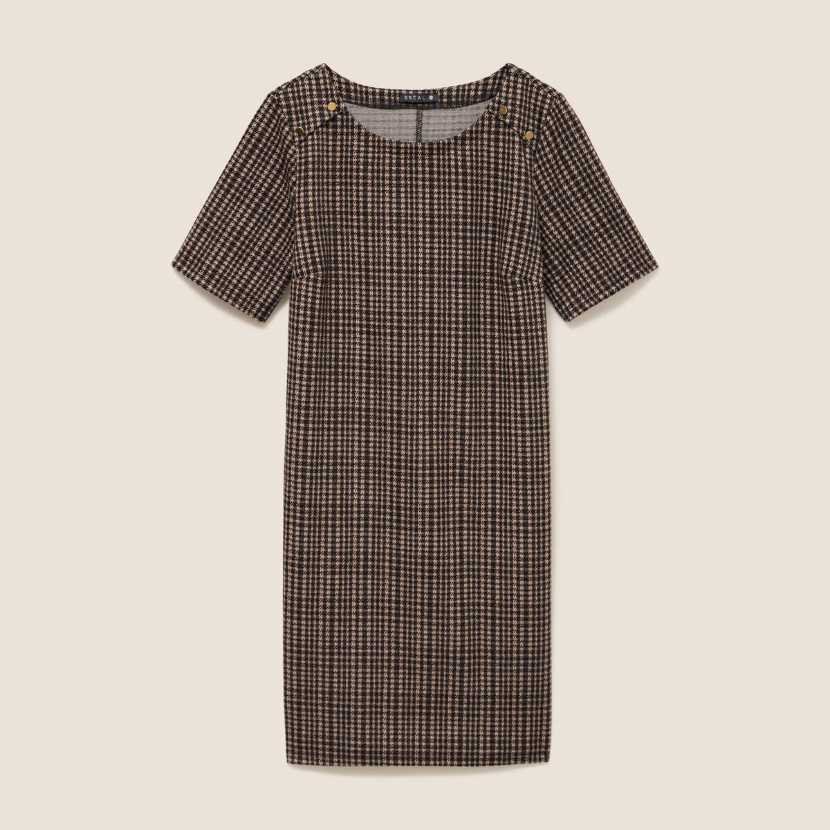 Robe droite courte en maille col rond noir femme | Bréal