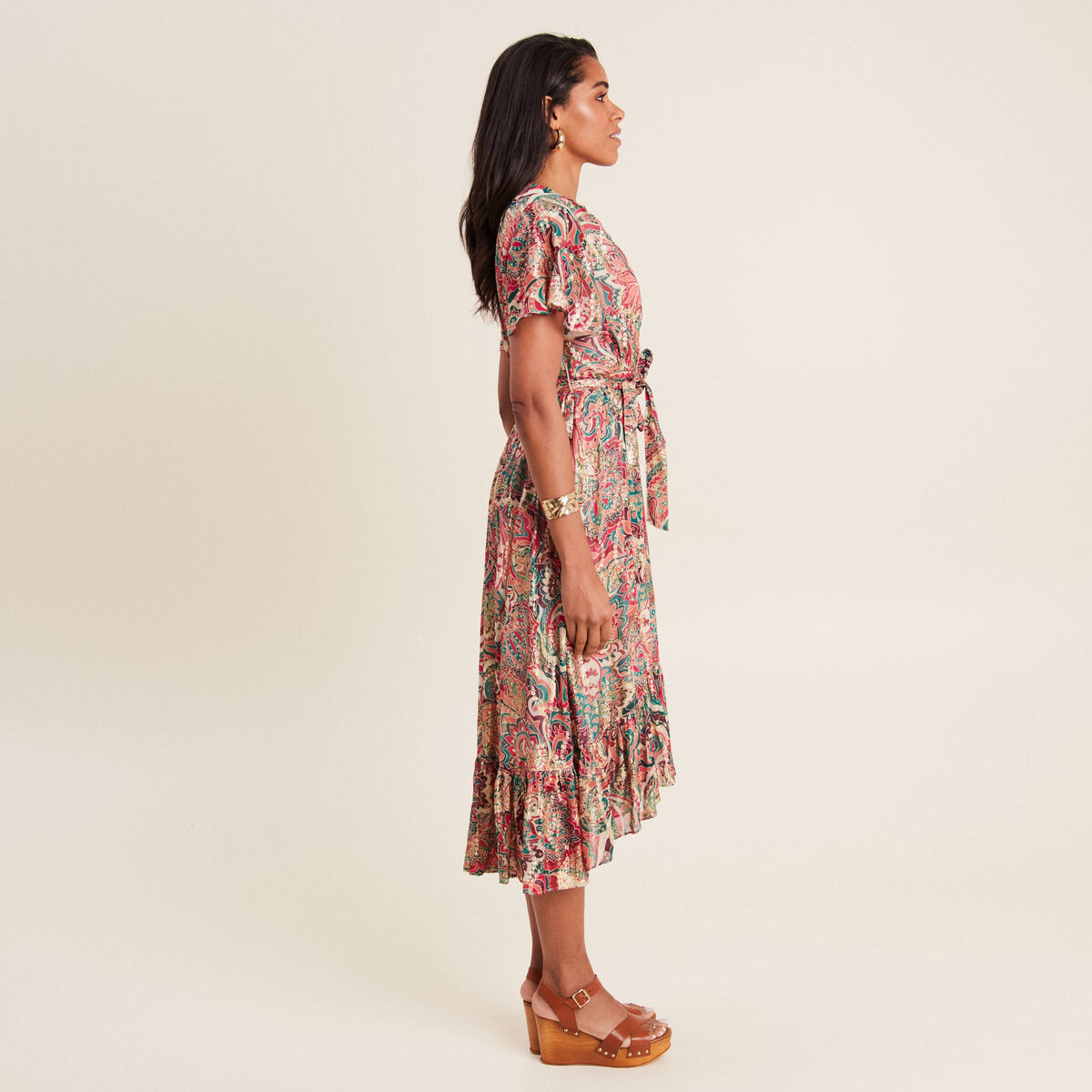 Robe longue évasée fluide rose femme | Bréal