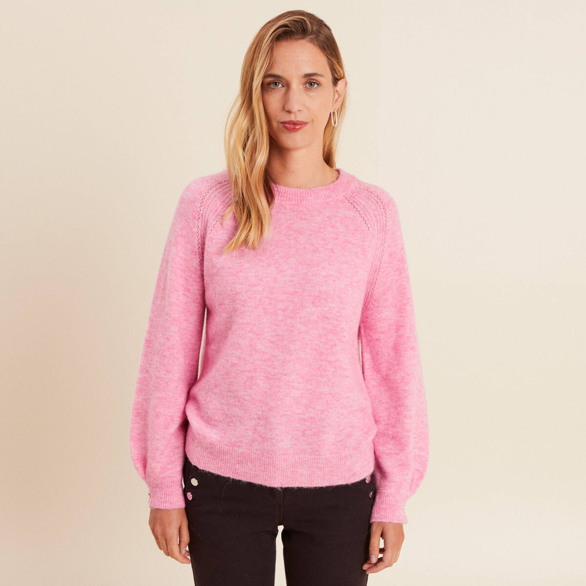 Pull col rond manches longues rose femme | Bréal