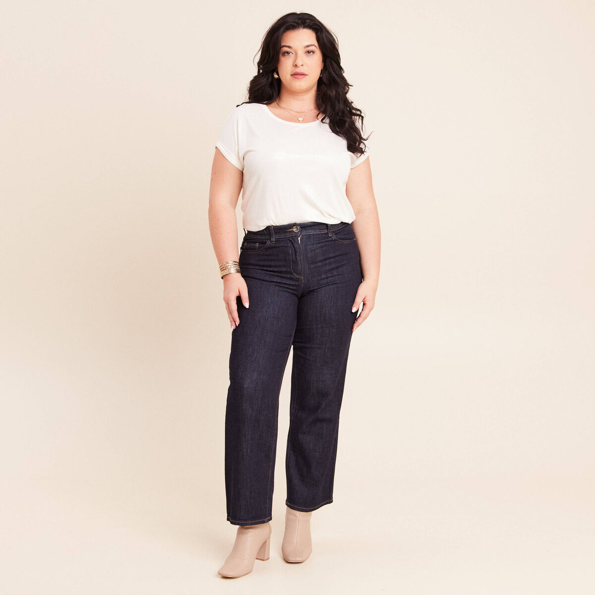 Jean coupe large 7/8ème taille haute denim brut femme | Bréal