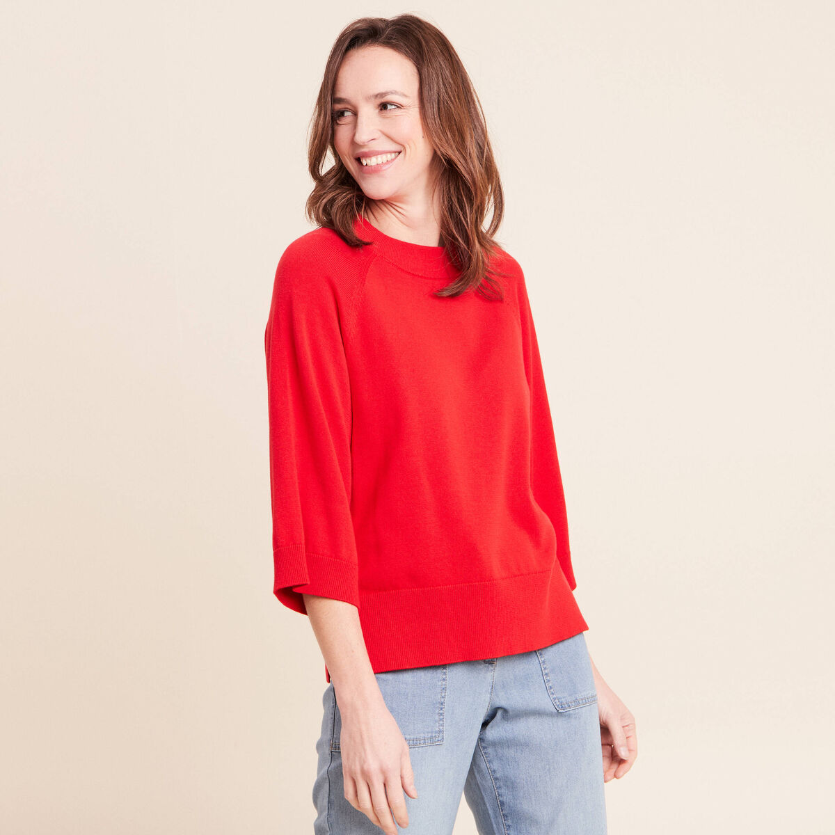 Pull fin col rond manches coudes rouge fluo femme | Bréal