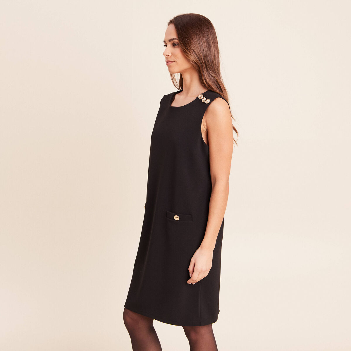 Robe droite courte sans manches col rond noir femme | Bréal