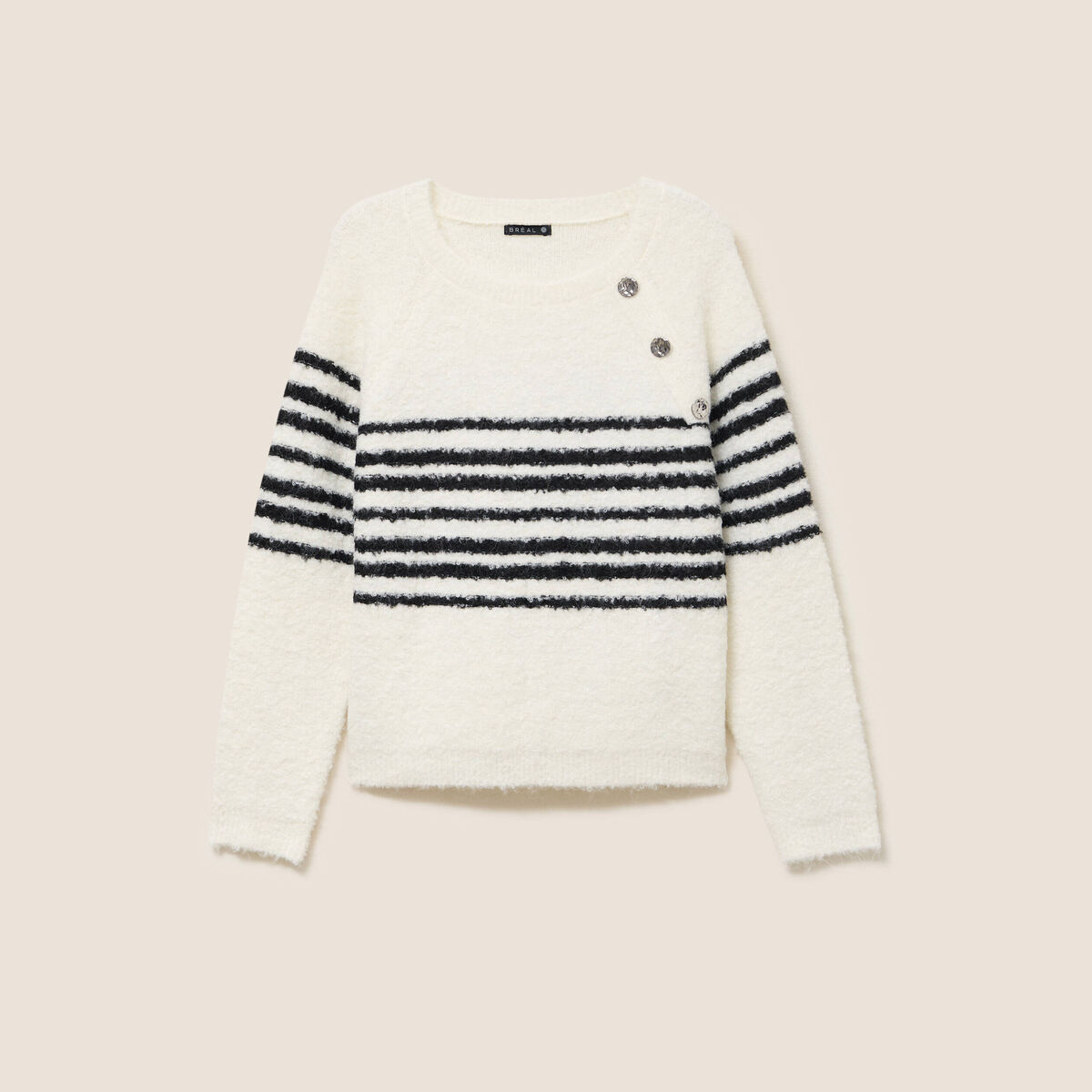 Pull bouclette col rond manches longues blanc femme | Bréal