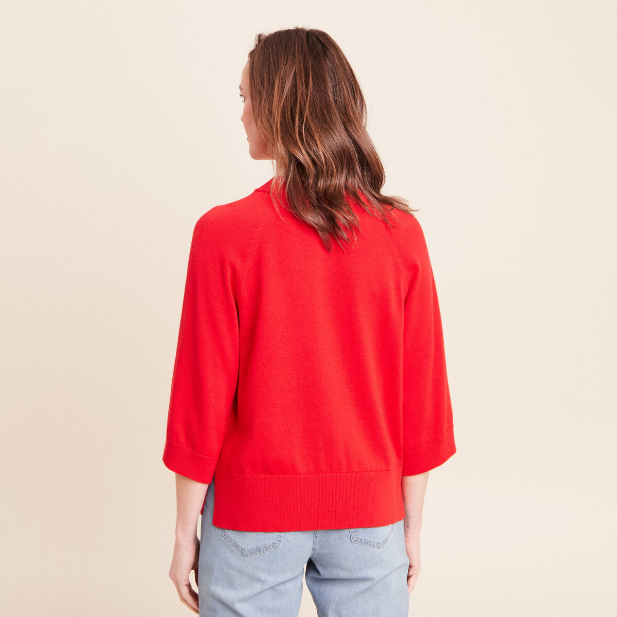 Pull fin col rond manches coudes rouge fluo femme | Bréal