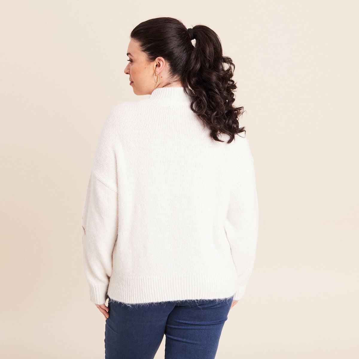 Pull col rond manches longues sequins ecru femme | Bréal