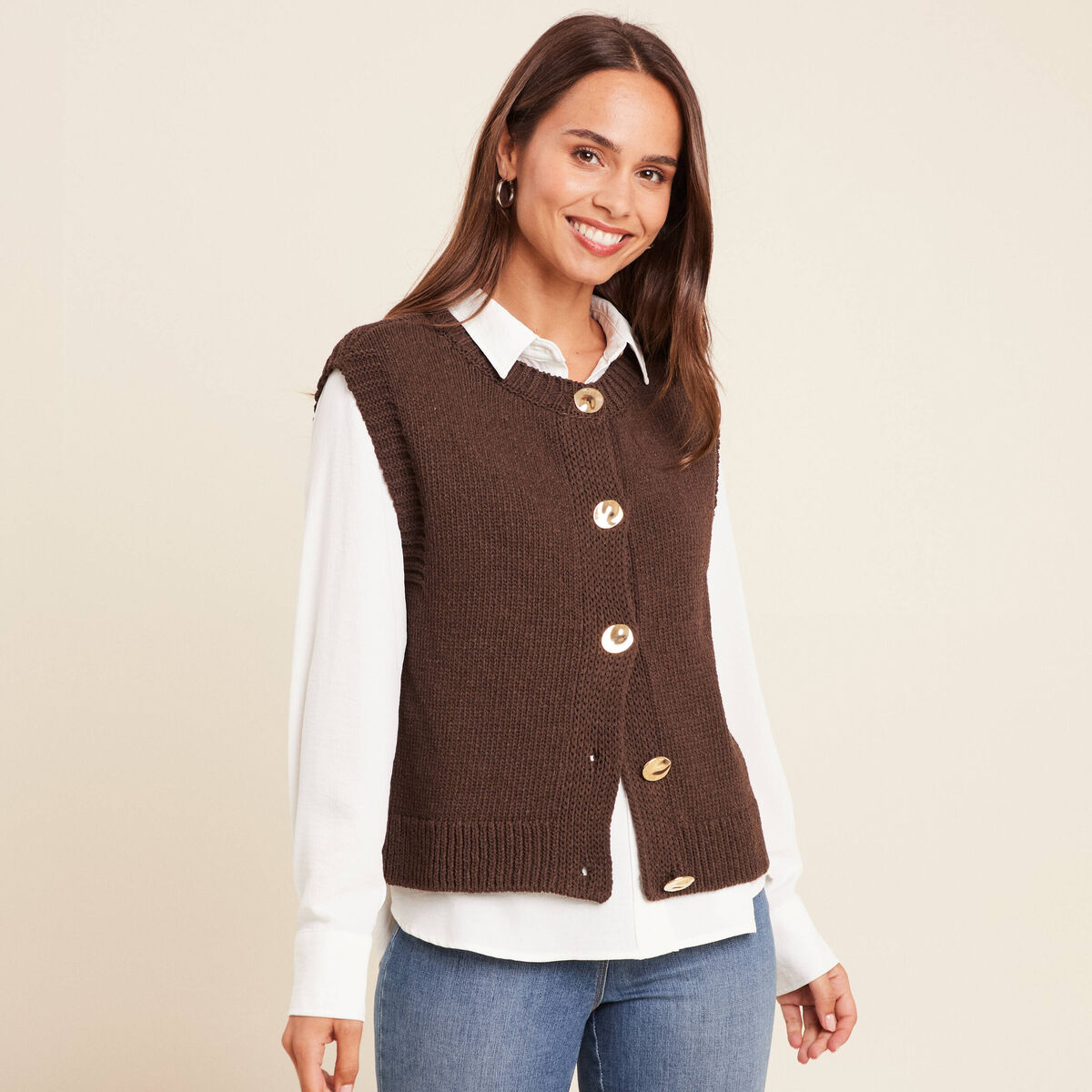 Gilet sans manches marron foncé femme | Bréal