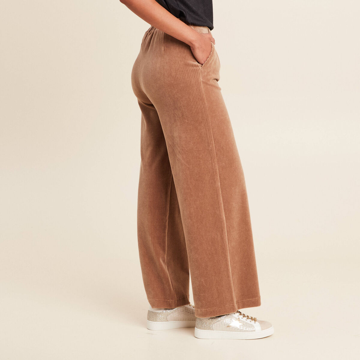 Pantalon large velours marron femme | Bréal