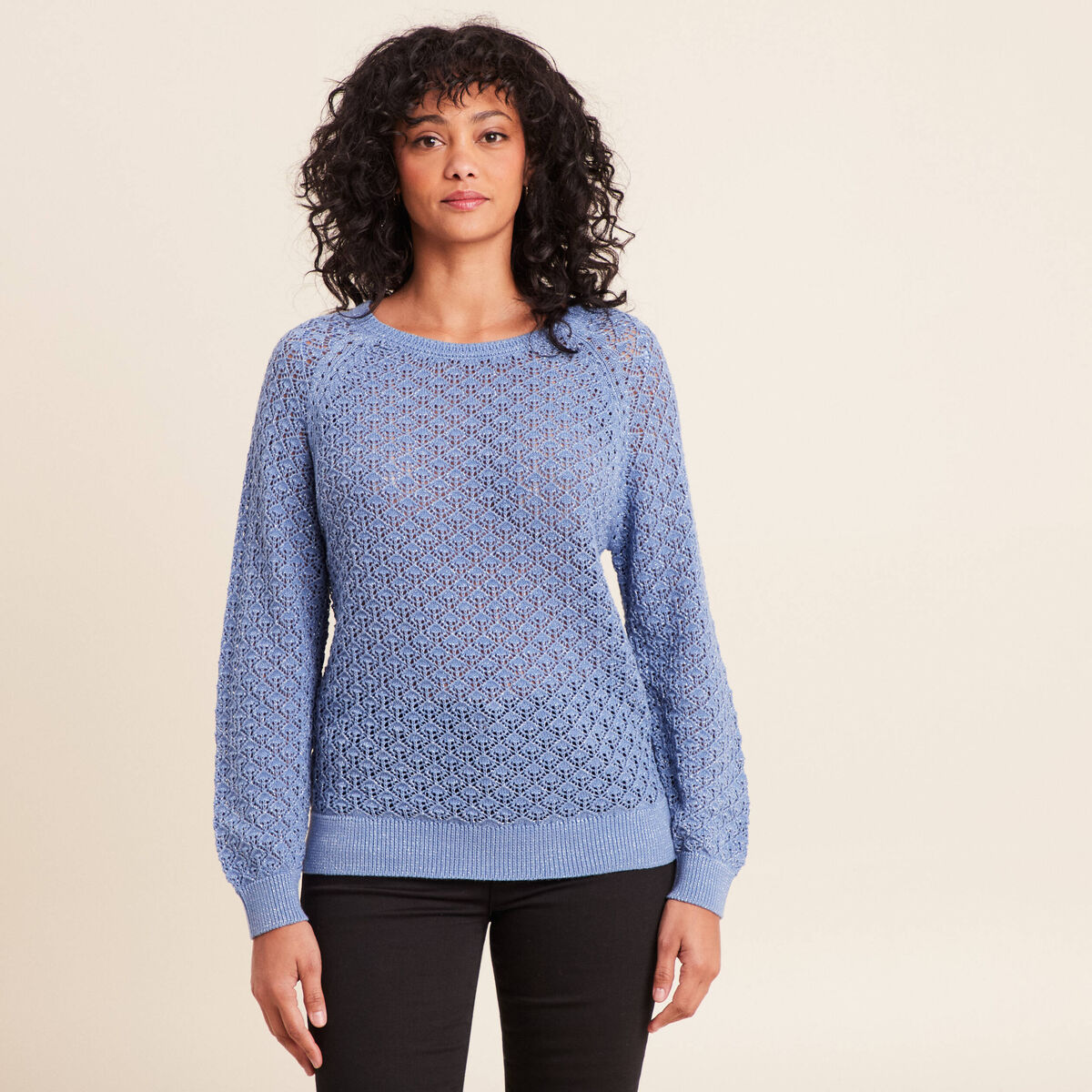 Pull col rond manches longues bleu ciel femme | Bréal