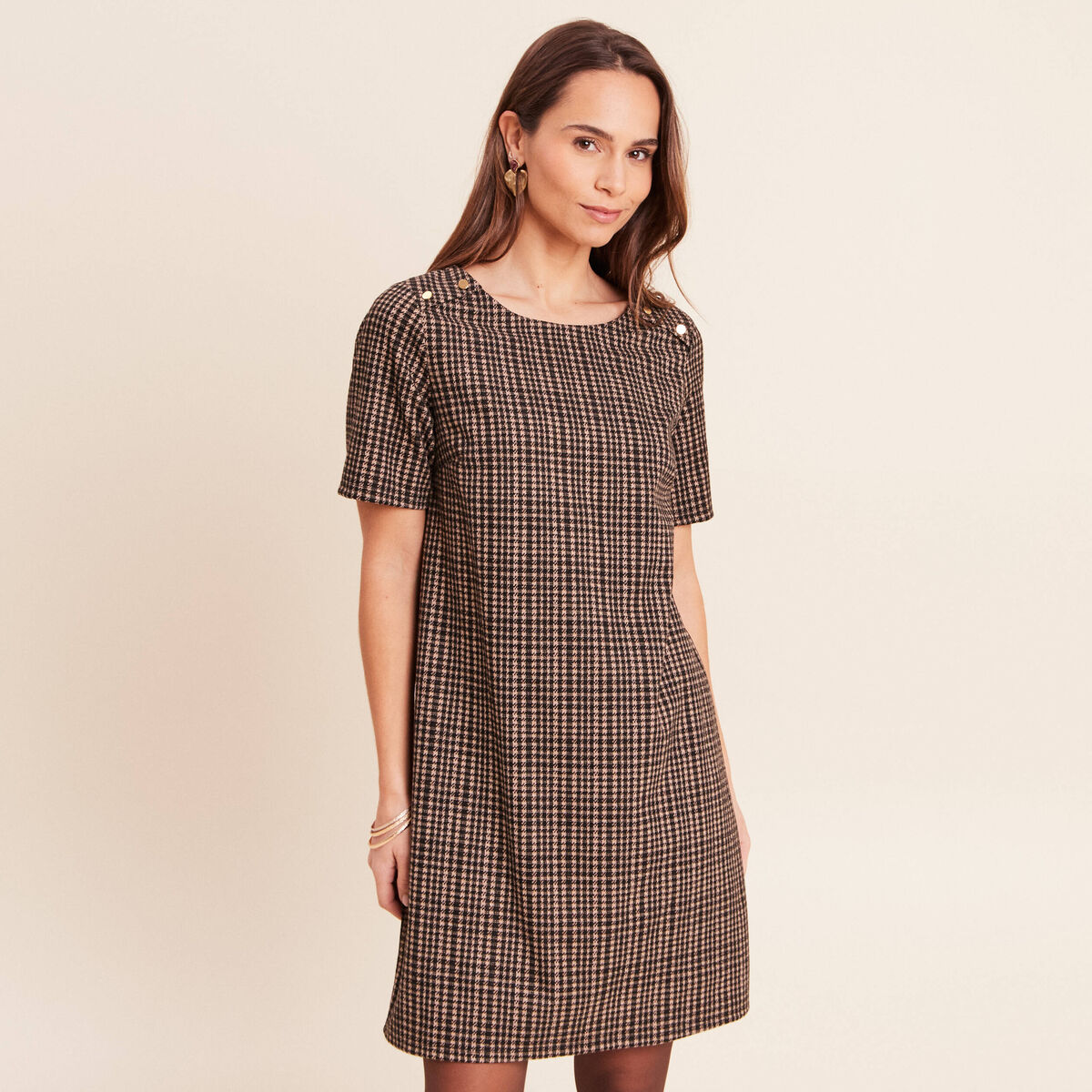 Robe droite courte en maille col rond noir femme | Bréal