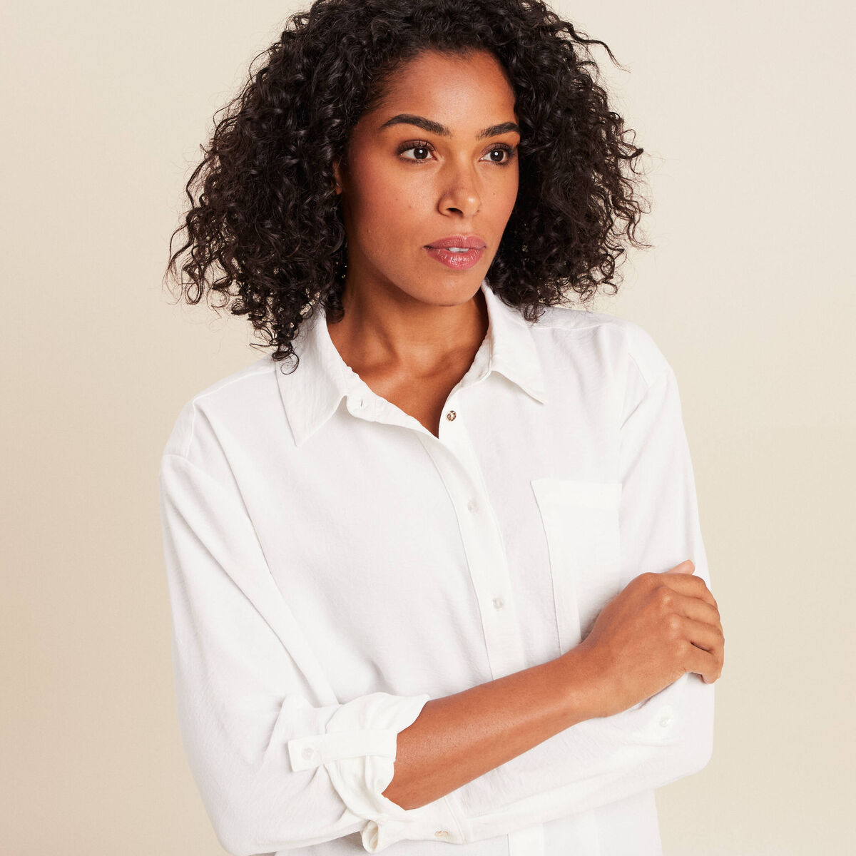 Chemise ample manches longues fluides ecru femme | Bréal