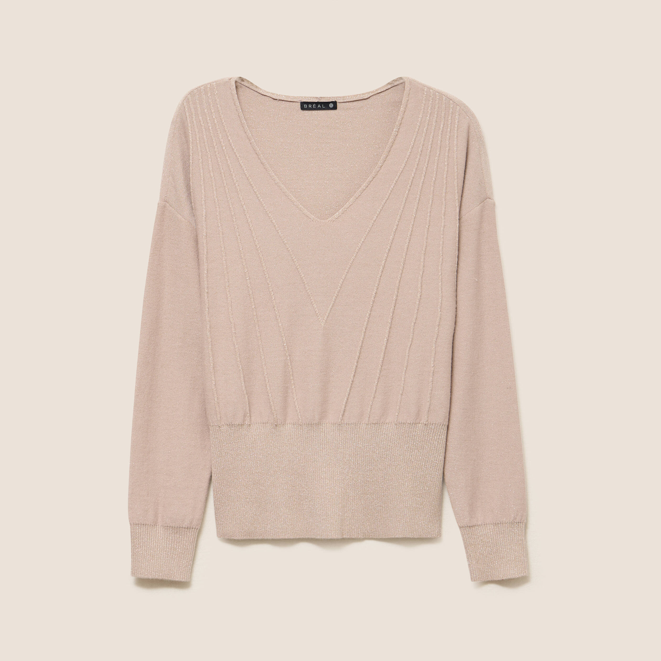 Pull col v manches longues brillant couleur or femme | Bréal