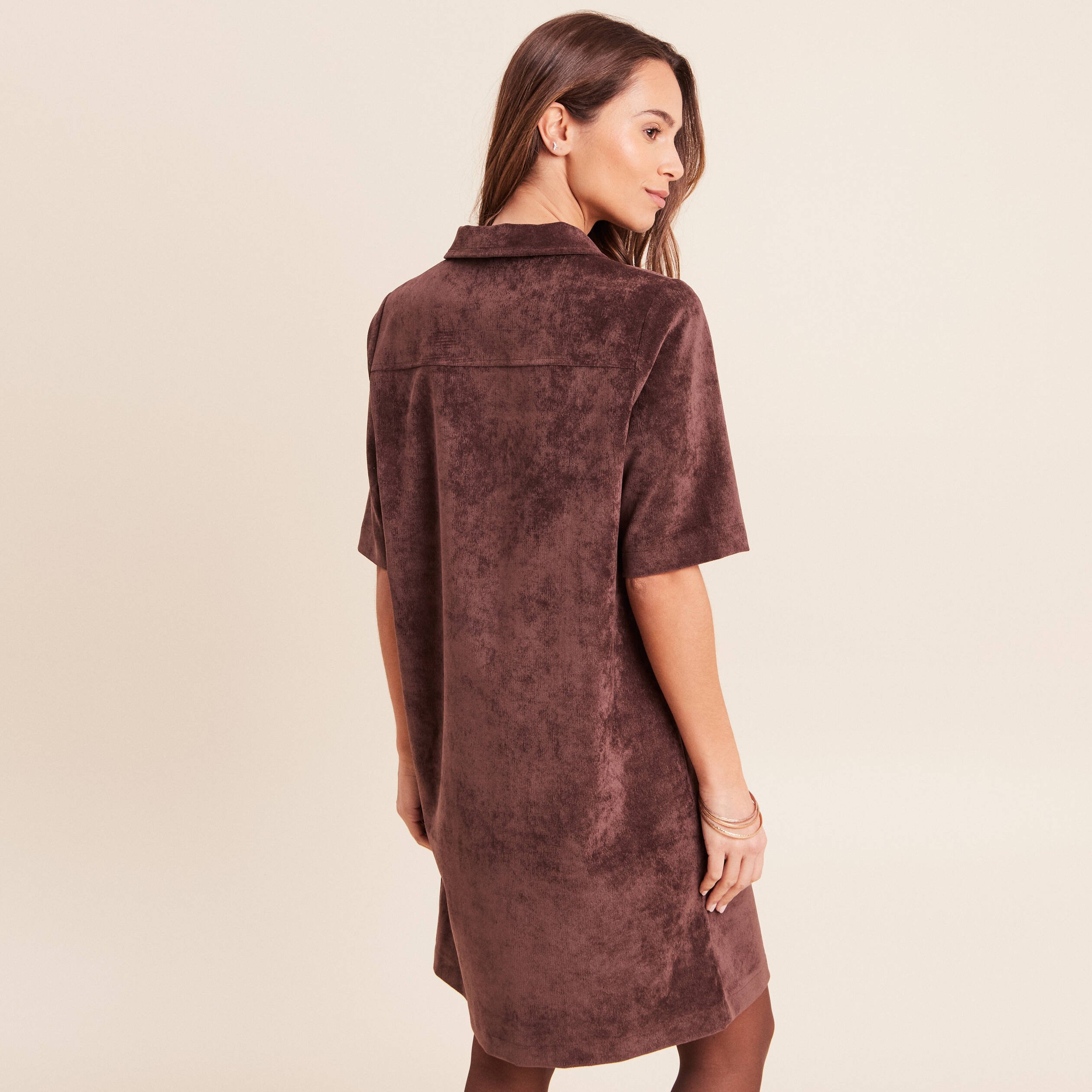 Robe droite courte manches coudes marron foncé femme | Bréal