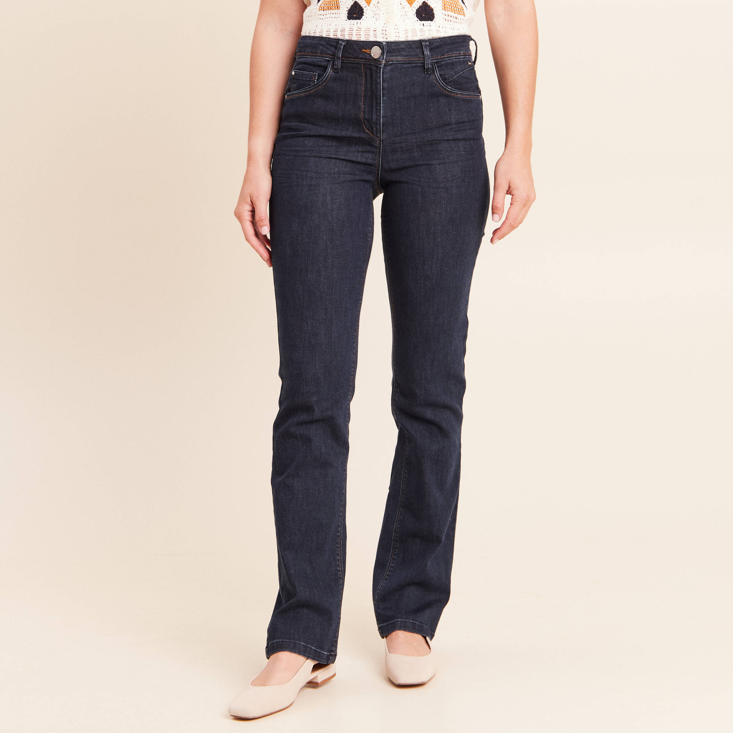 Jean coupe droite taille haute denim brut femme | Bréal