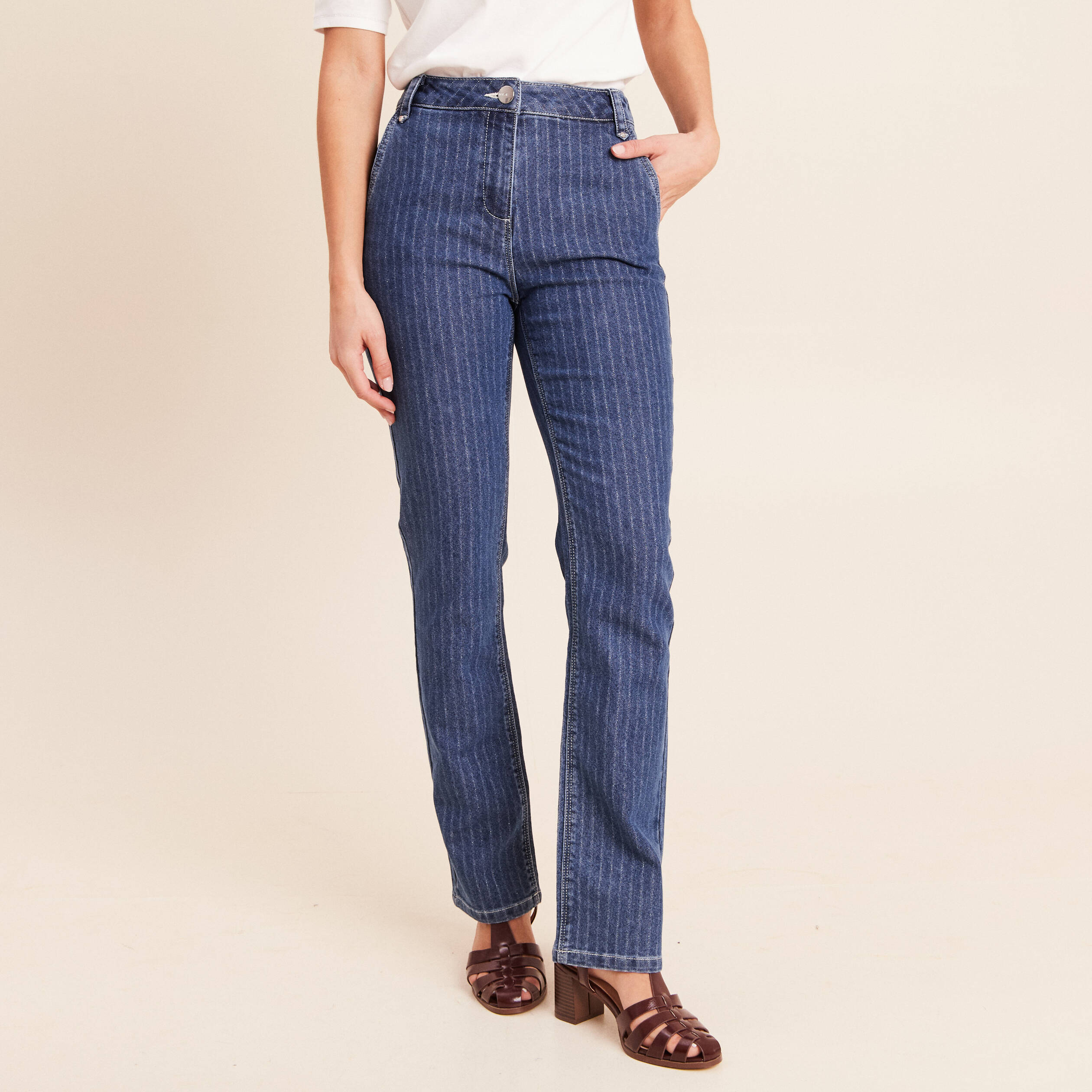 Jean coupe droite taille haute denim stone femme | Bréal