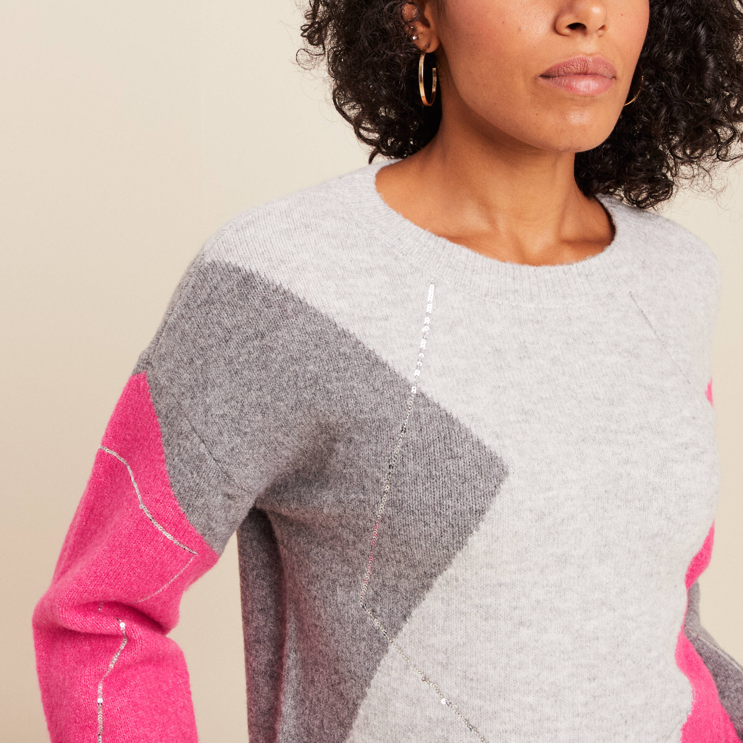 Pull col v manches longues gris clair femme | Bréal