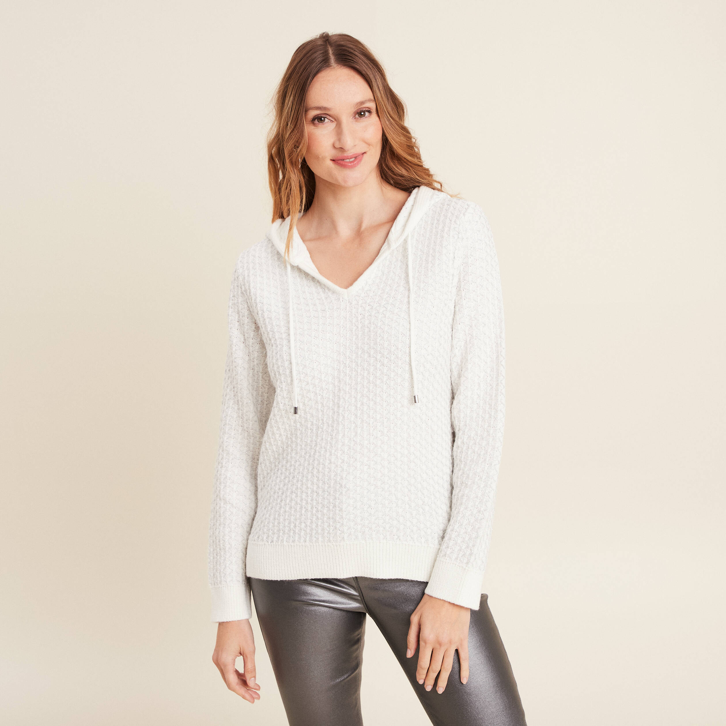 Pull avec capuche ecru femme | Bréal