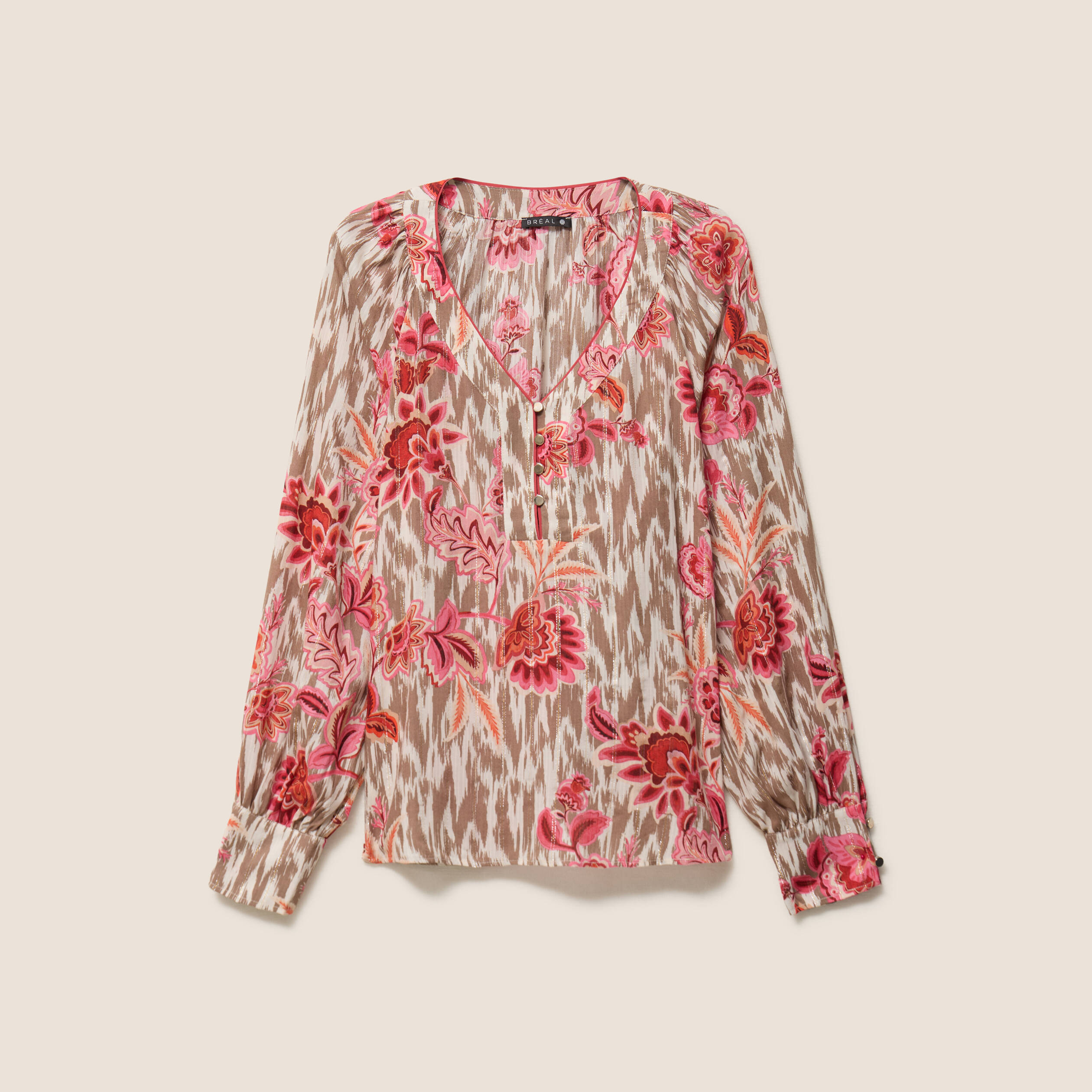 Blouse col v manches longues rose femme | Bréal