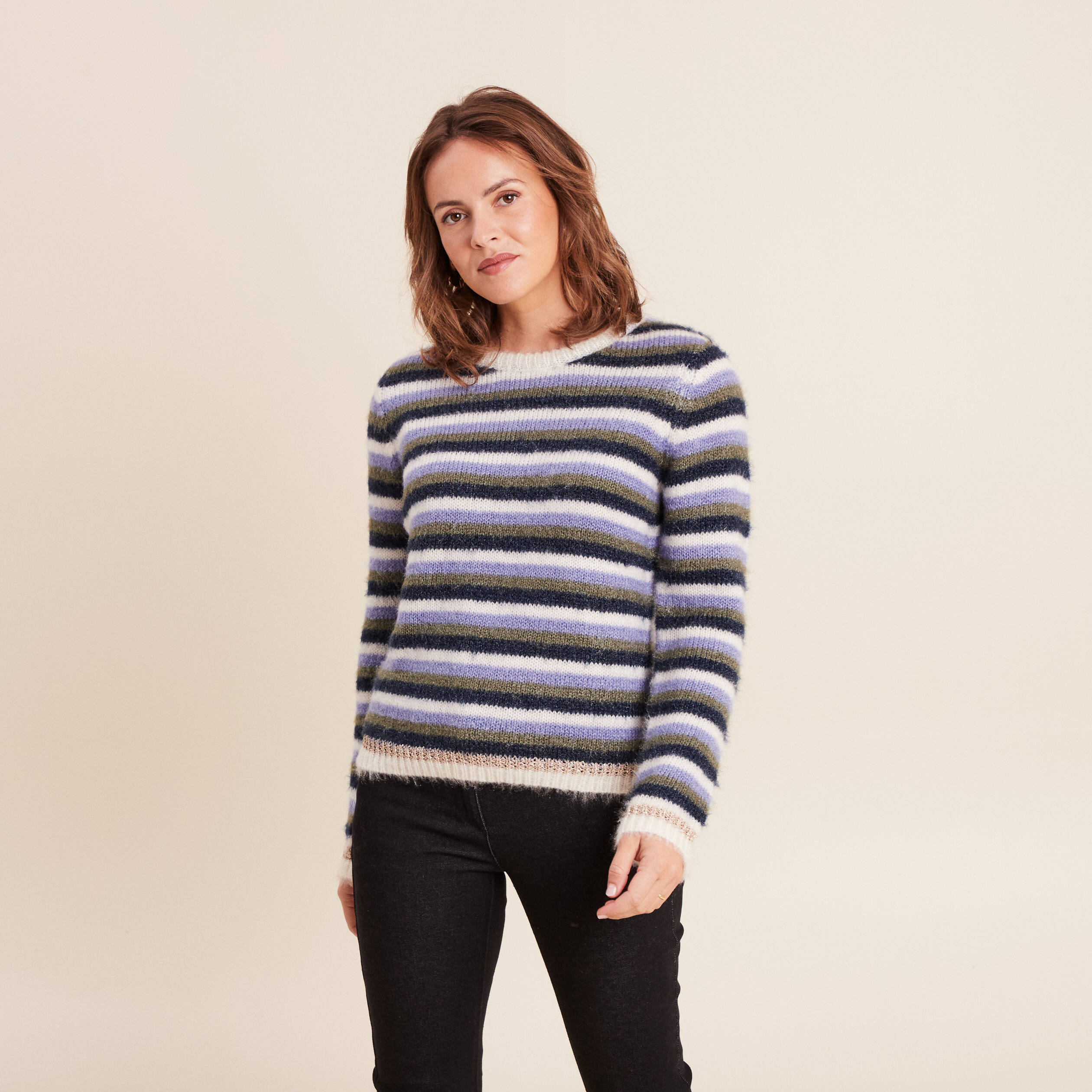 Pull manches longues col rond bleu femme | Bréal