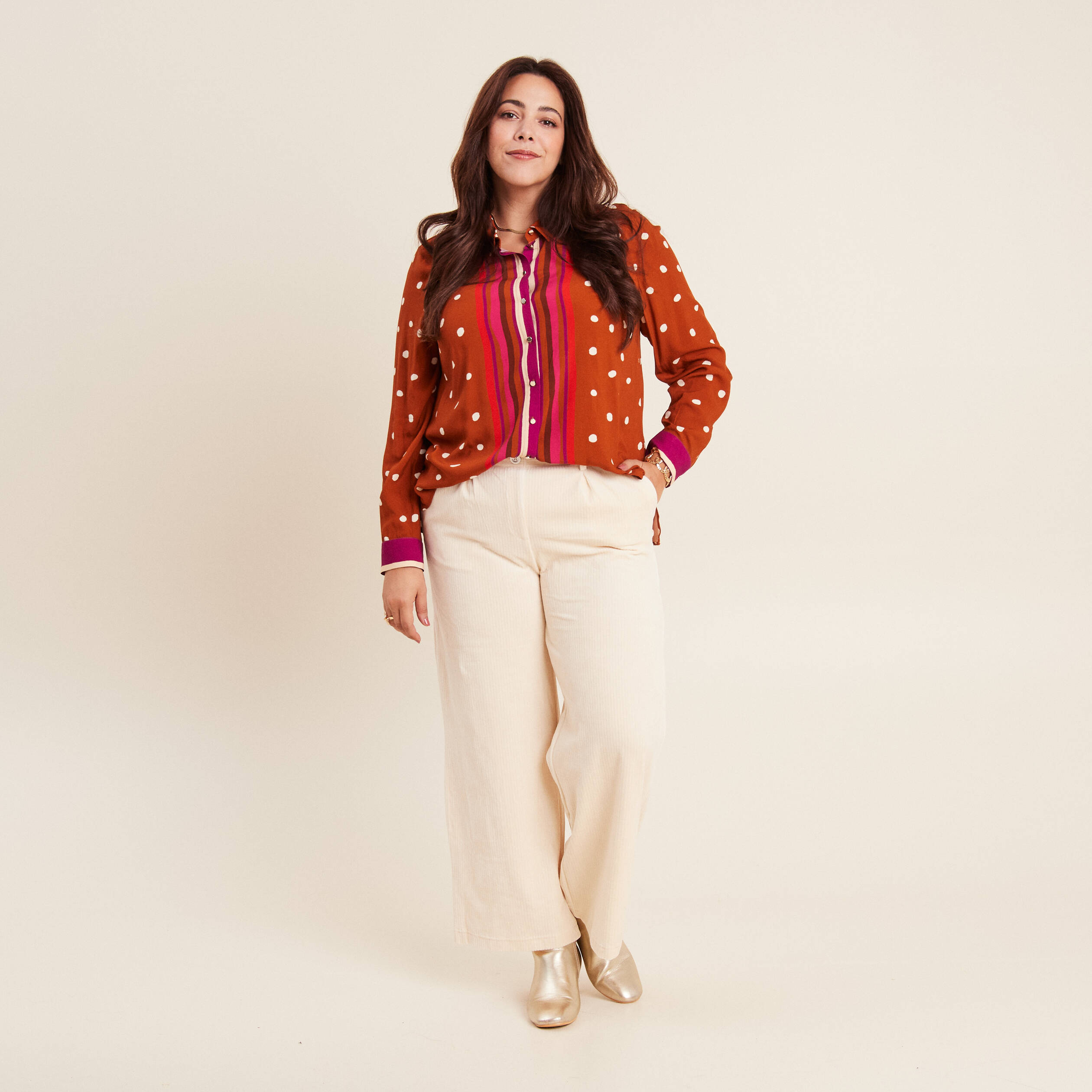 Chemise manches longues marron cognac femme | Bréal