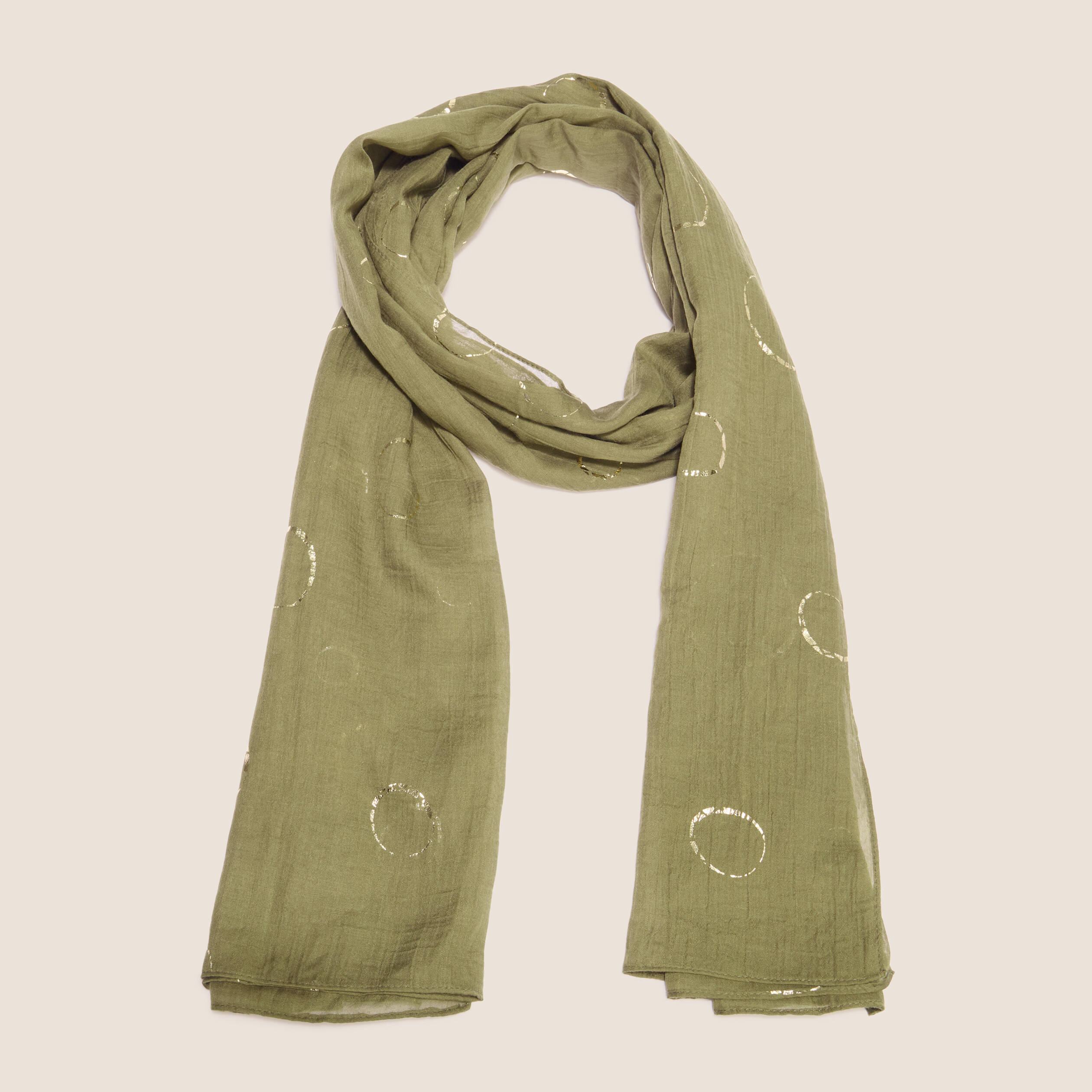 Foulard aspect lin en polyester recyclé vert kaki femme | Bréal