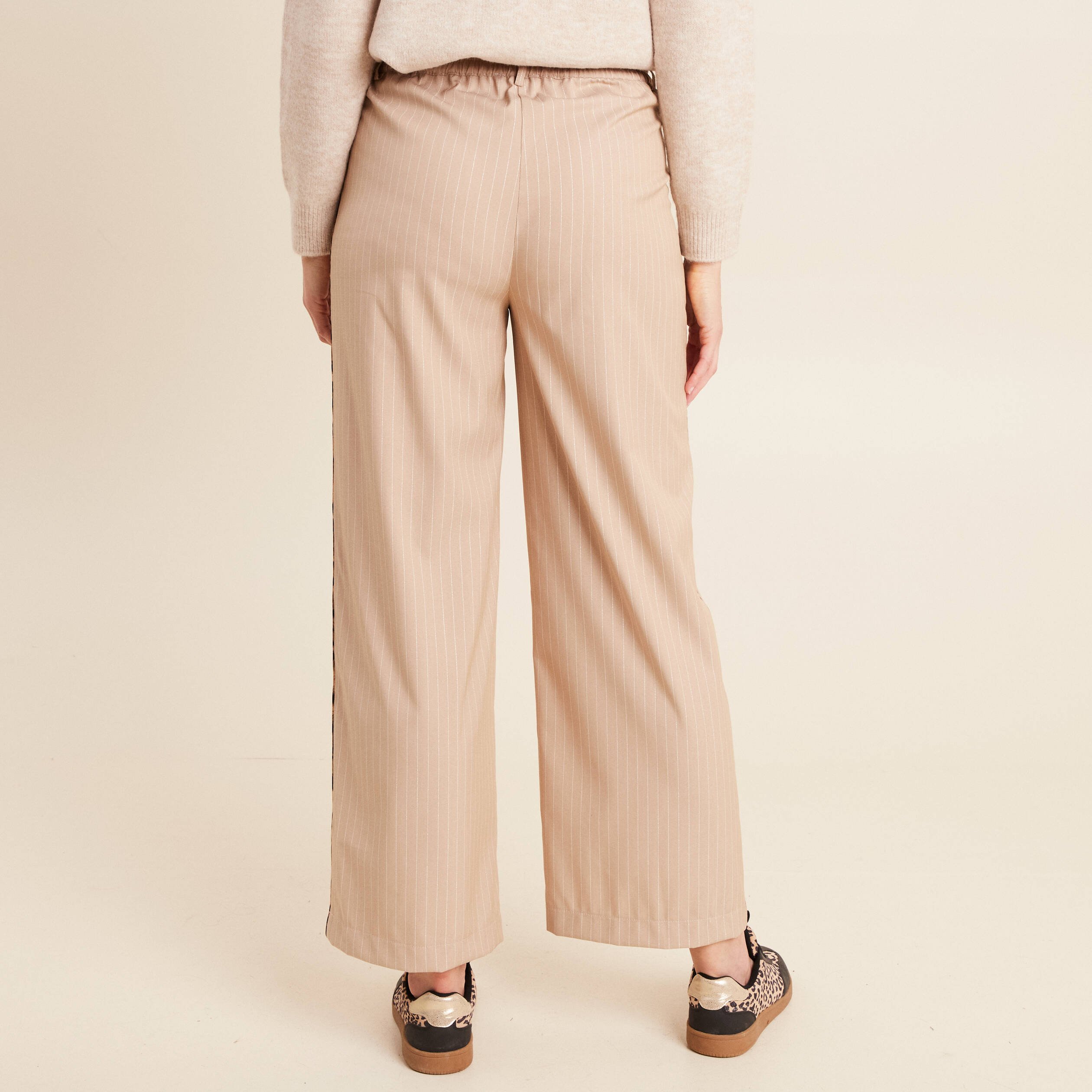 Pantalon taille haute beige femme | Bréal