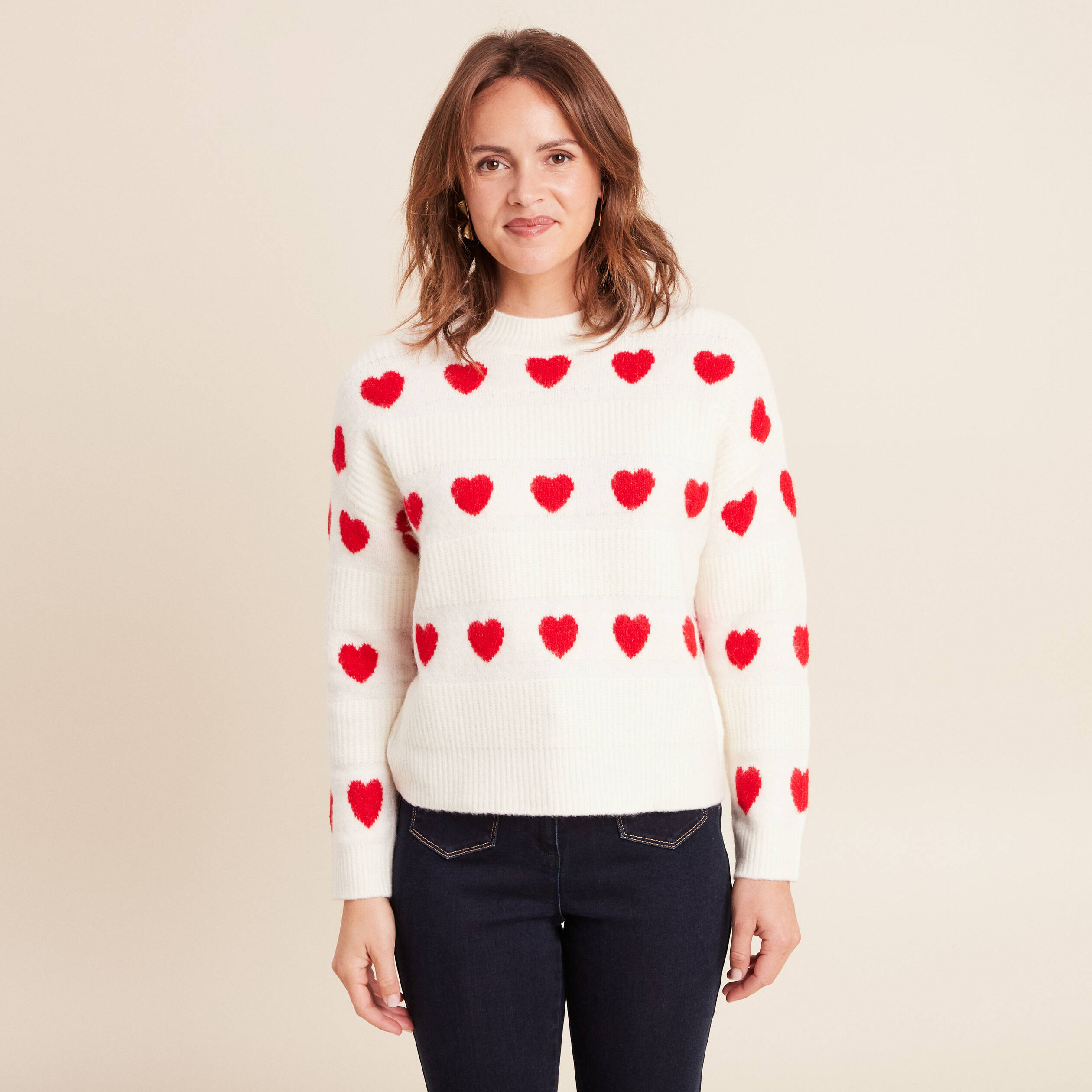 Pull col rond manches longues rouge femme | Bréal