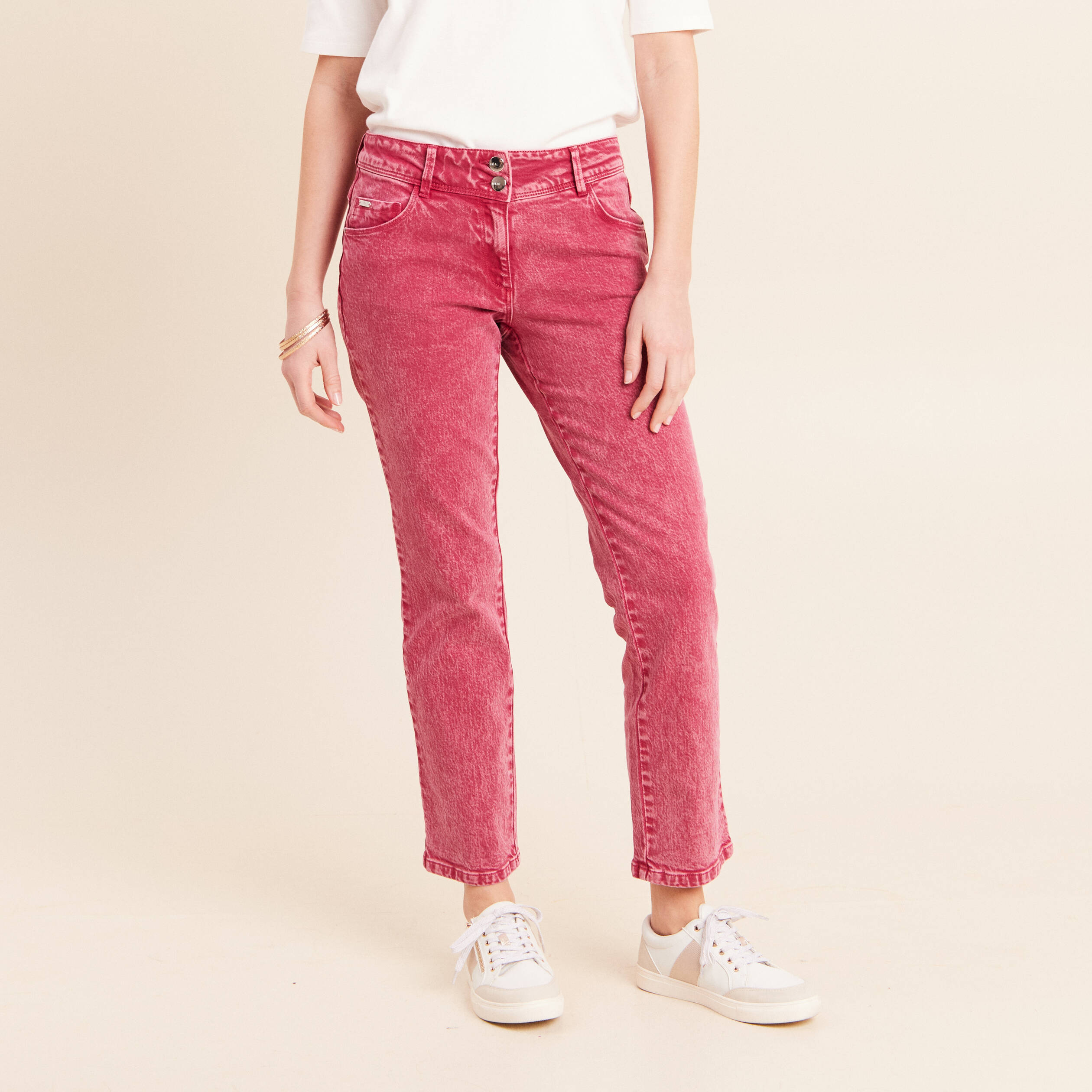 Jean coupe droite taille basculée rose fushia femme | Bréal