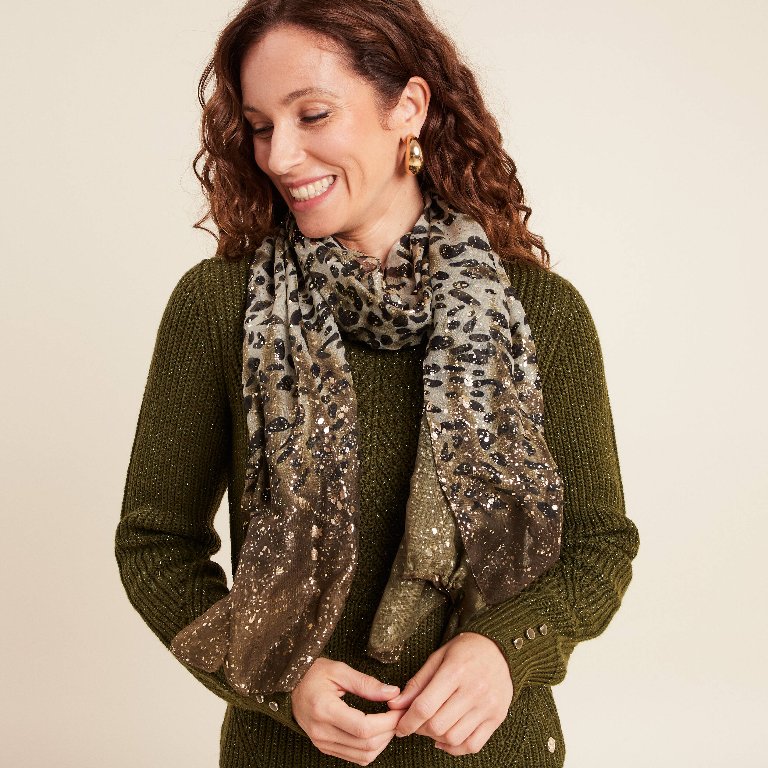 Foulard fin avec brillance vert olive femme | Bréal