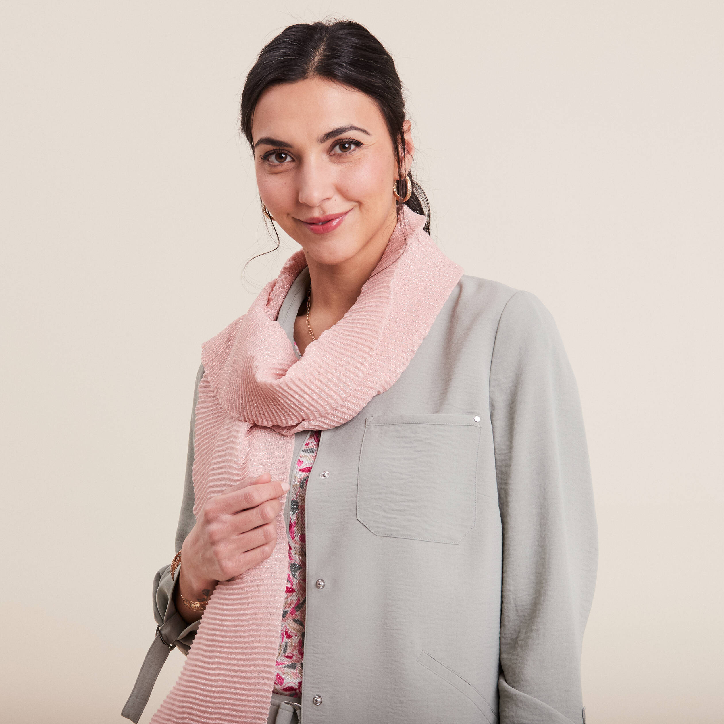 Foulard plissé rose pastel femme | Bréal