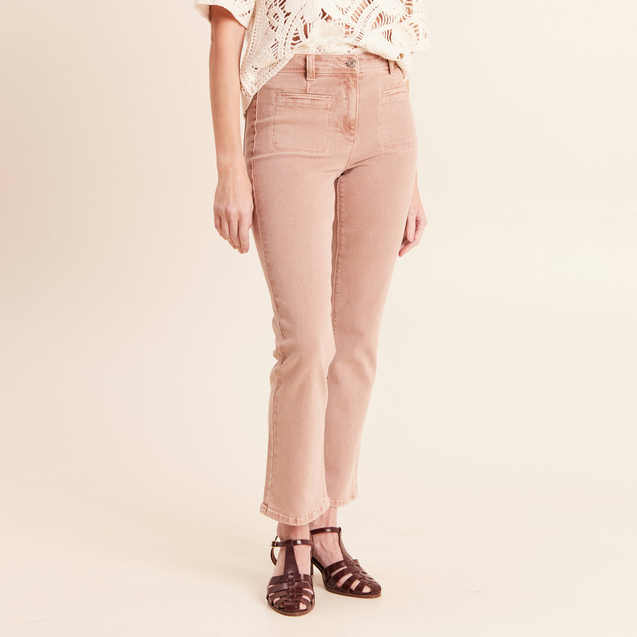 Jean bootcut taille haute marron clair femme | Bréal