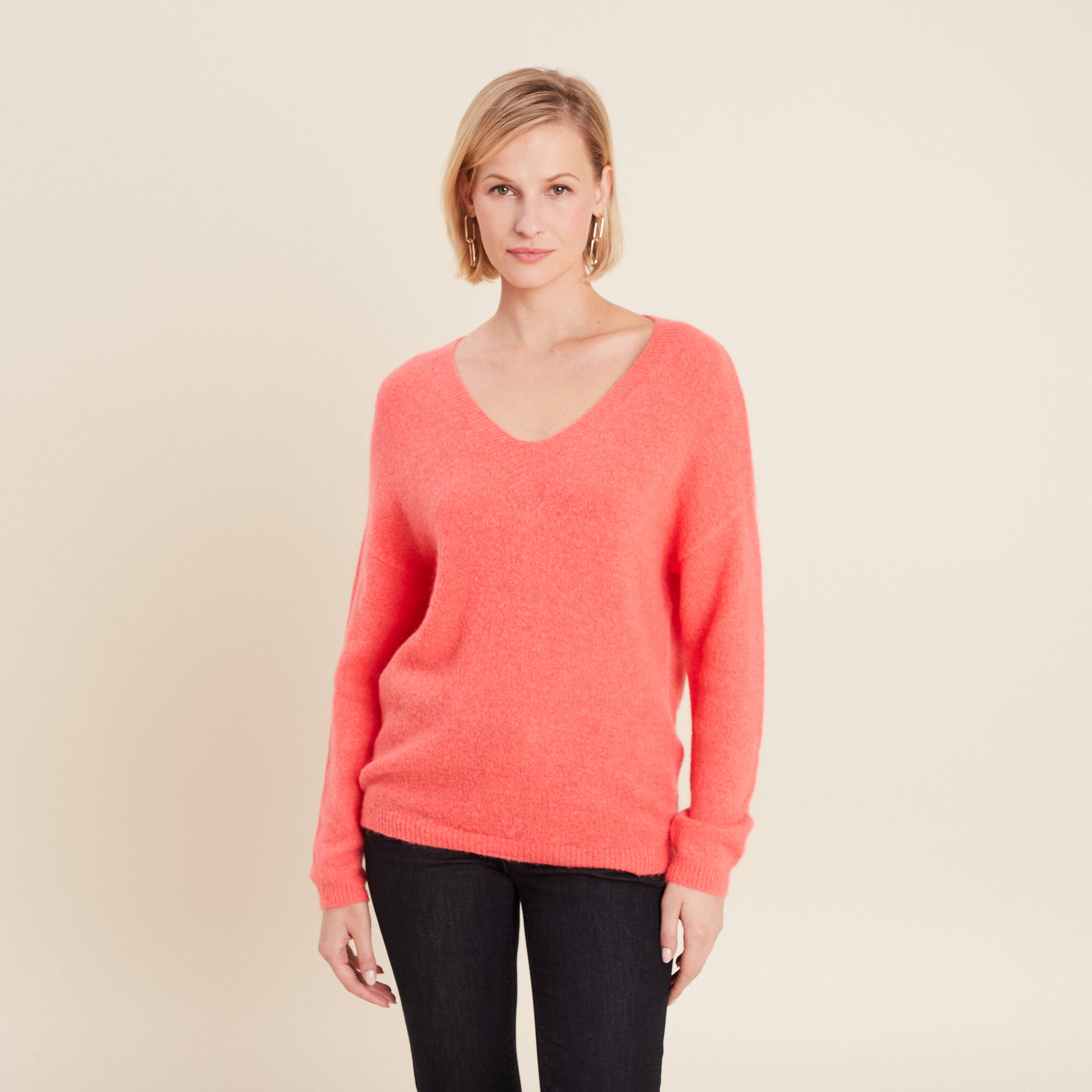 Pull manches longues rose vif femme | Bréal