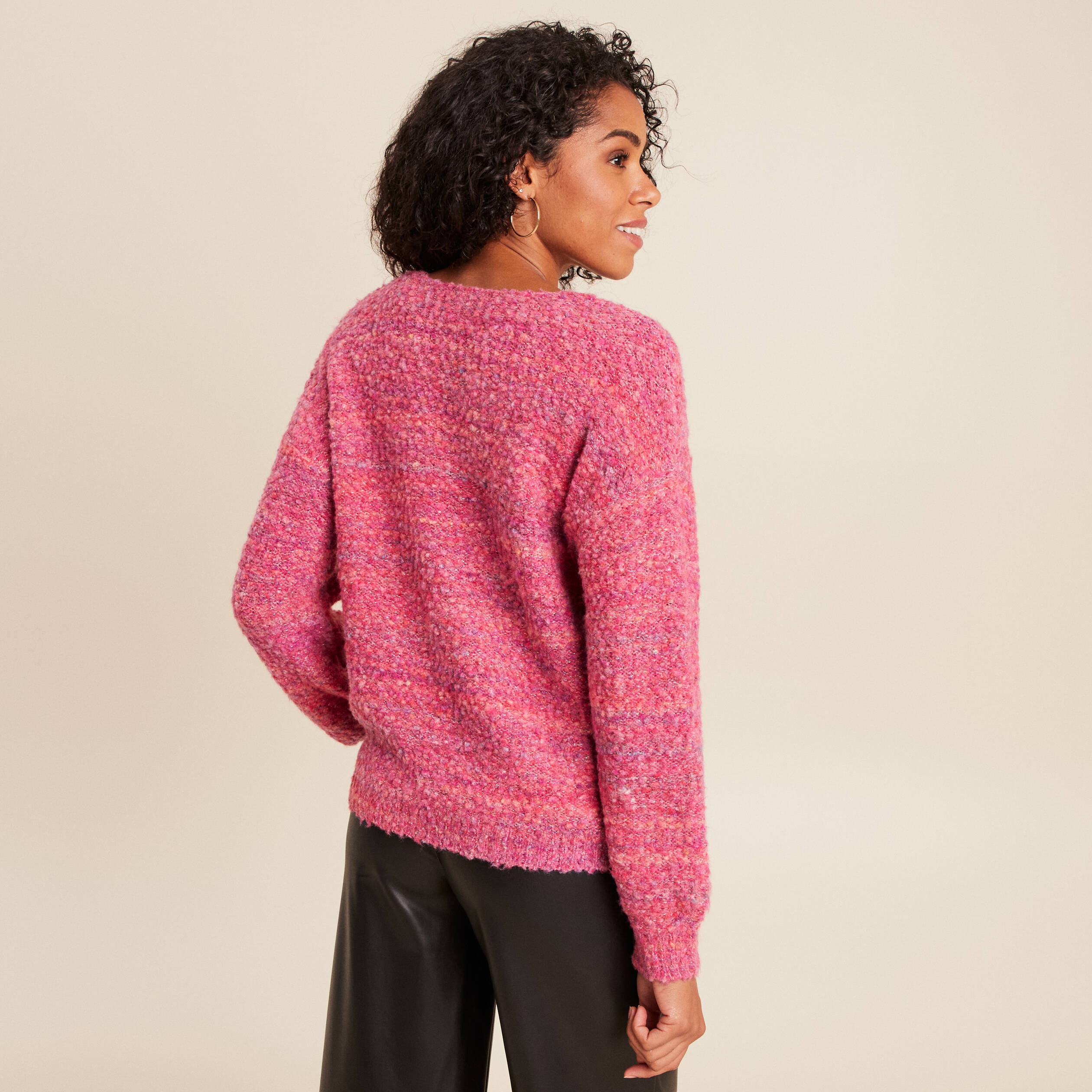 Pull col v manches longues rose fushia femme | Bréal
