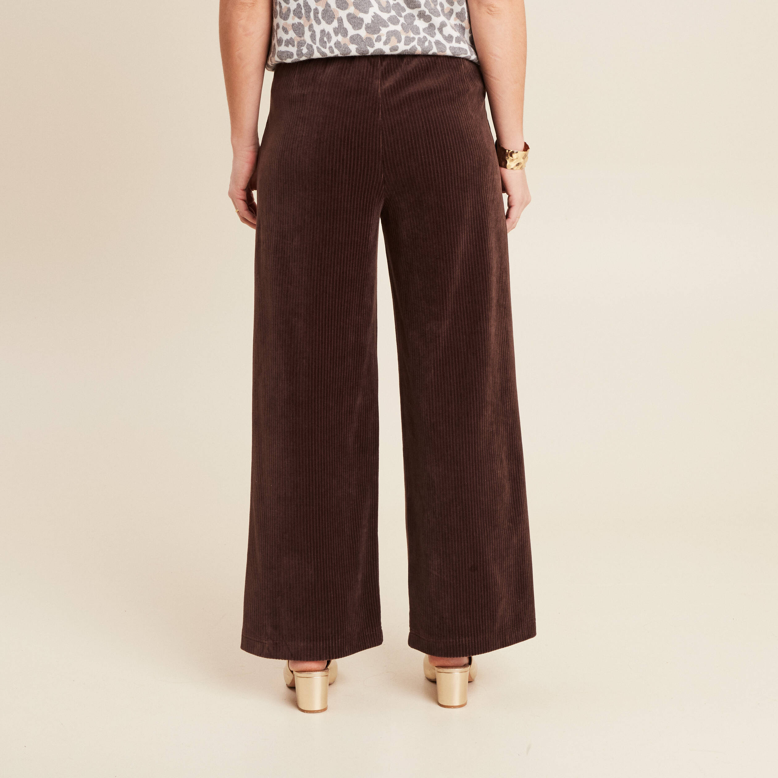 Pantalon large velours marron femme | Bréal