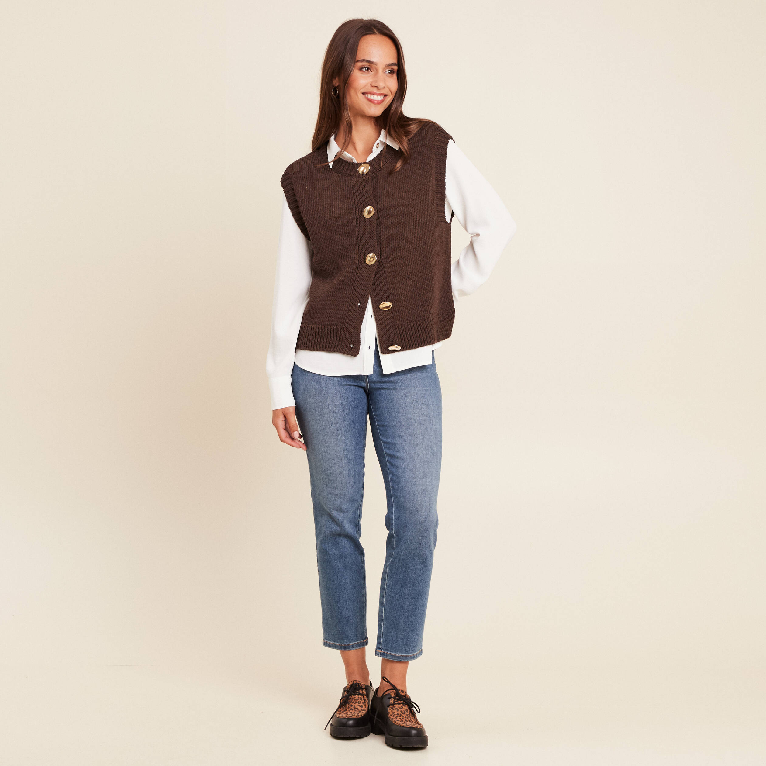 Gilet sans manches marron foncé femme | Bréal