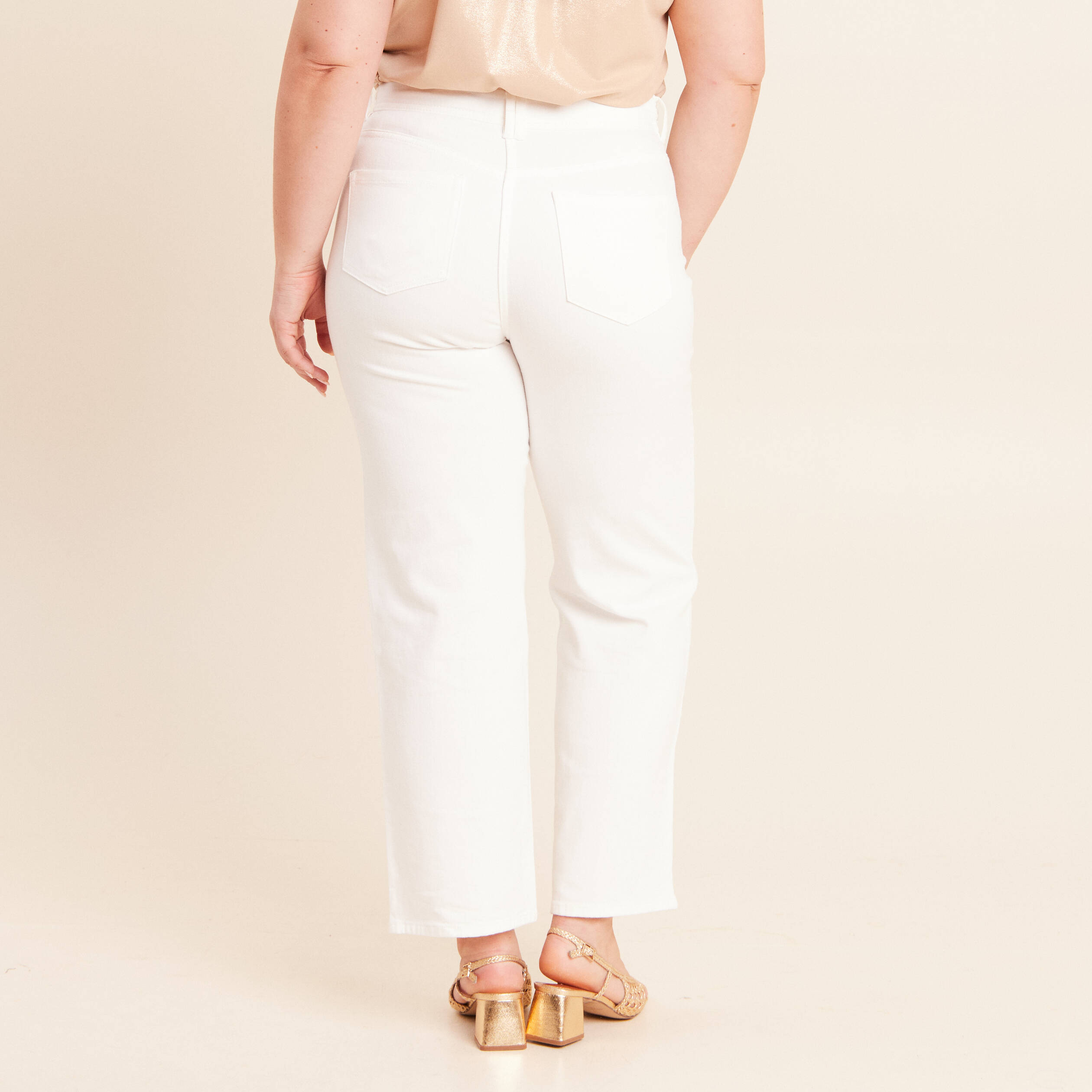 Jean coupe large 7/8ème taille haute blanc femme | Bréal
