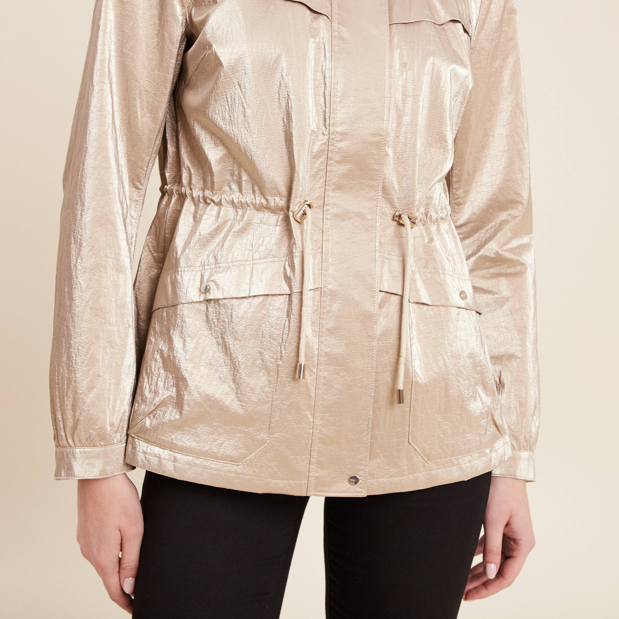 Parka courte métallisée beige femme | Bréal